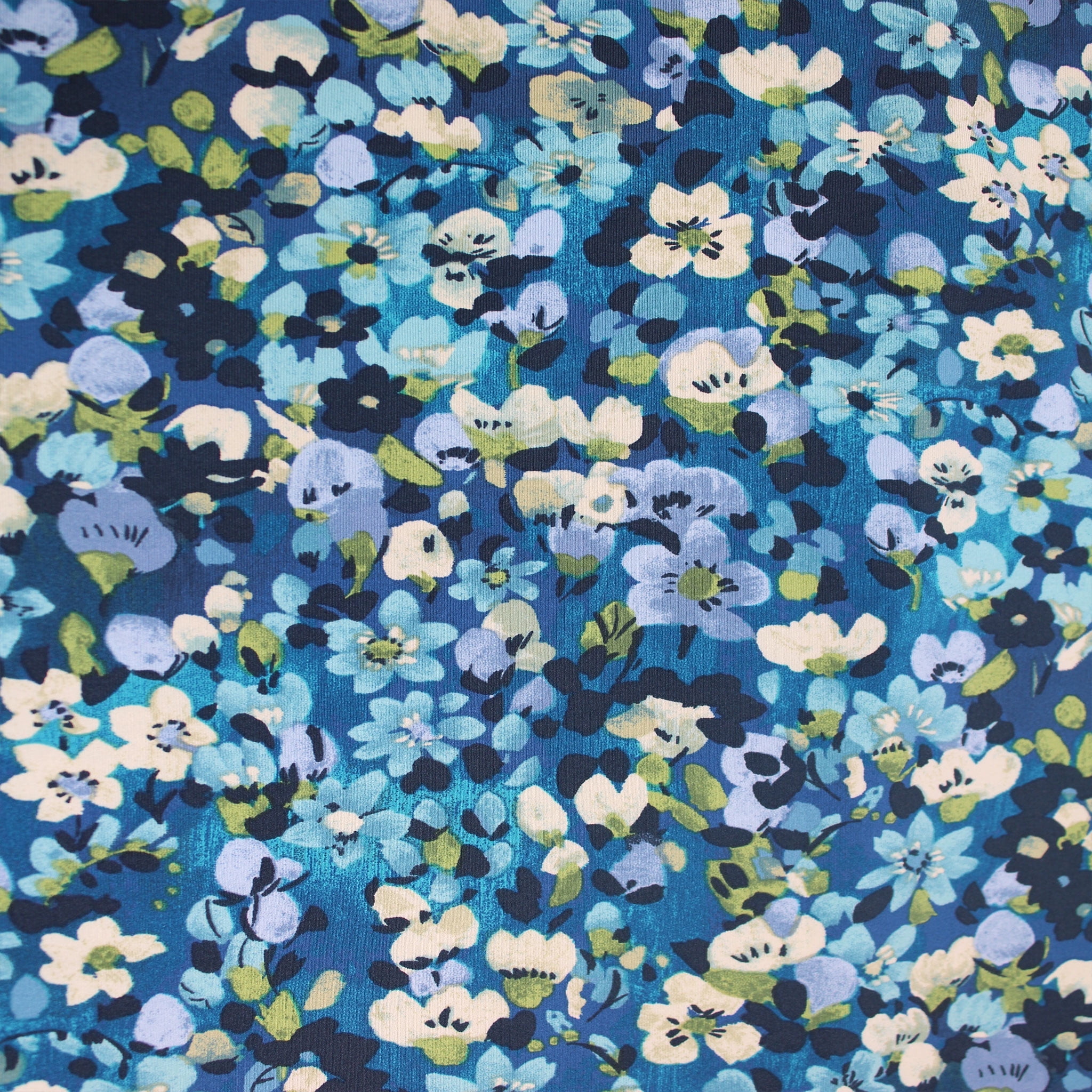 Teal Dusty Aqua Ditsy Floral Pattern Printed DTY Semi Shiny Stretch ...