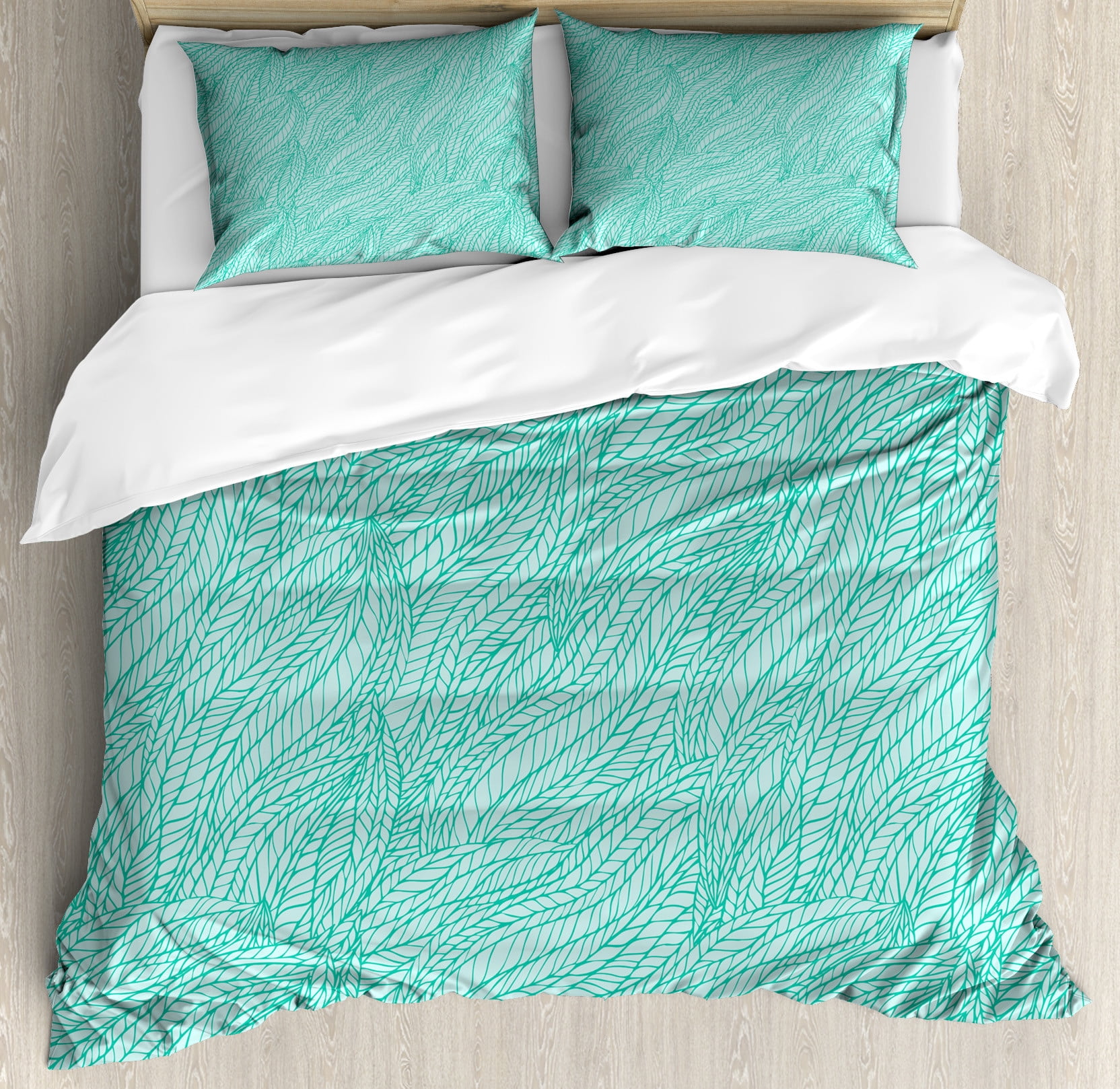 Teal Duvet Cover Set, Abstract Design Leaves Plants Wavy Tangled ...
