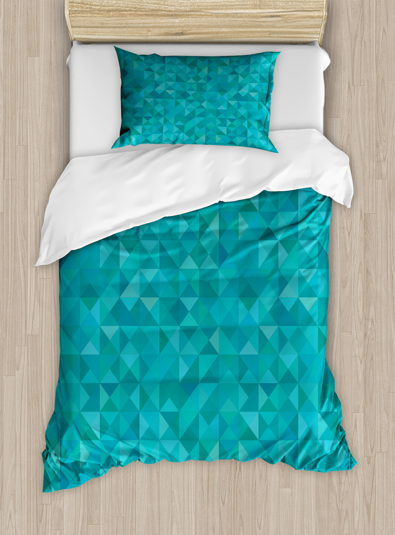 Teal Duvet Cover Set, Geometrical Shapes Triangles Squares Modern ...