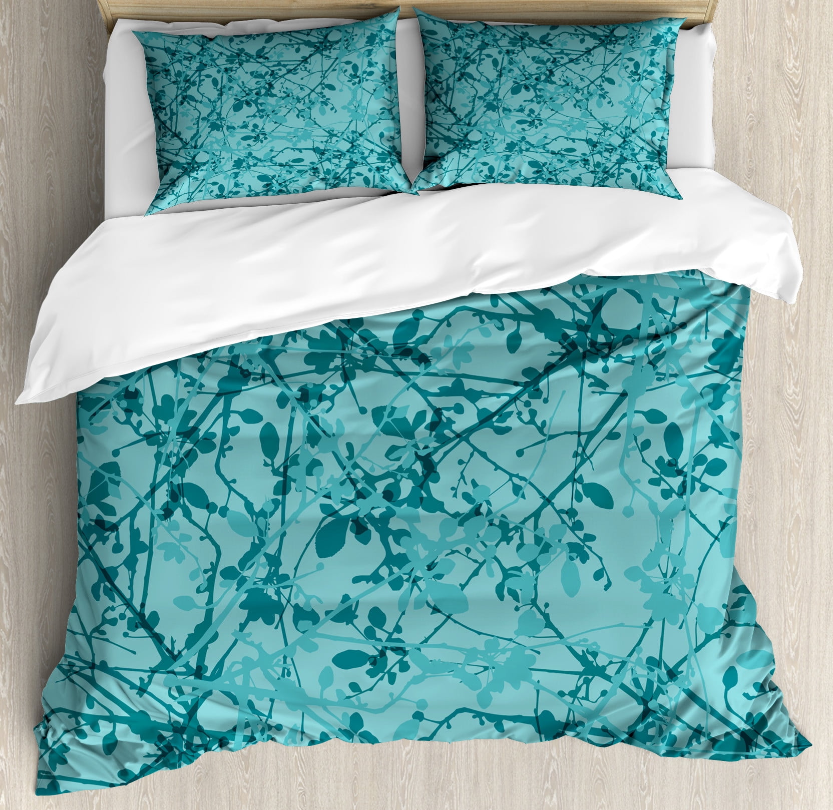 Teal Duvet Cover Set, Ink Drawing Inspired Intertwined Tree Branches ...