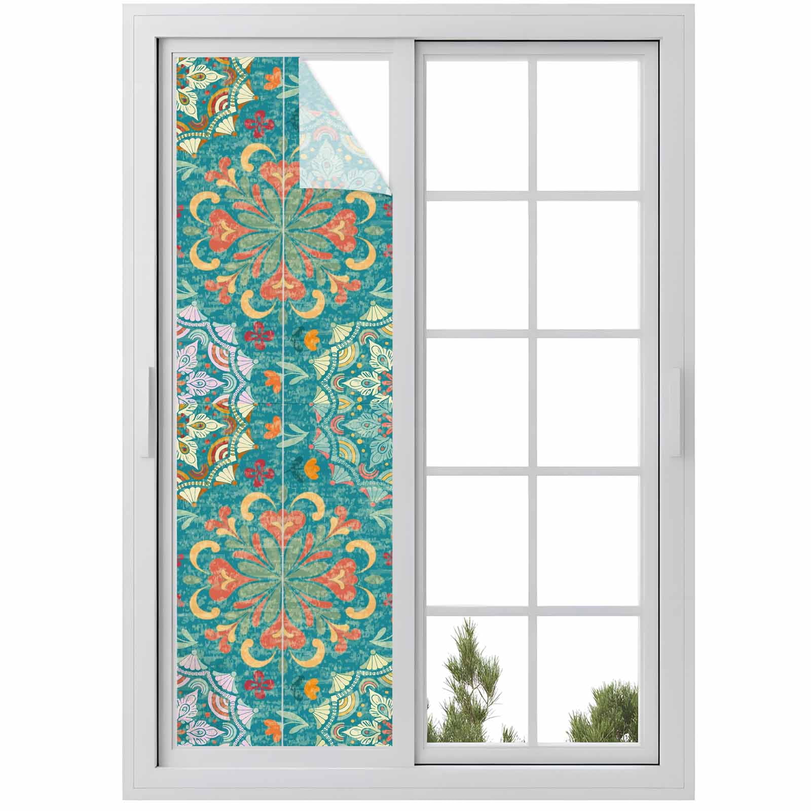 Teal Ethnic Tribe Window Privacy Film, Vintage National Abstract Tribal ...