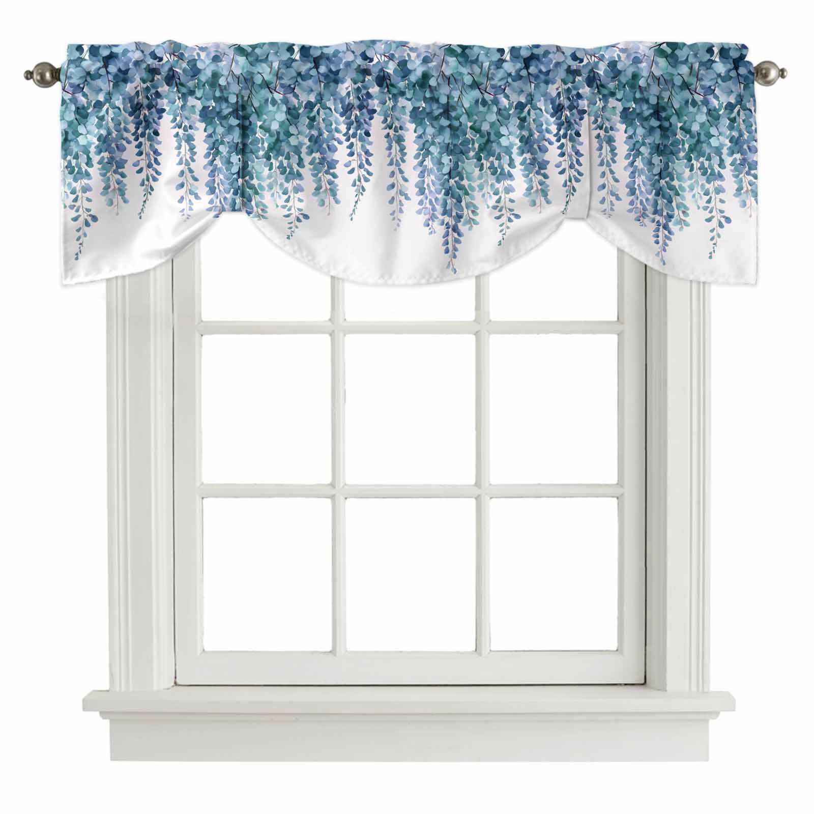 Teal Eucalyptus Leaf Tie Up Valance for Windows, Spring Blending Vine ...