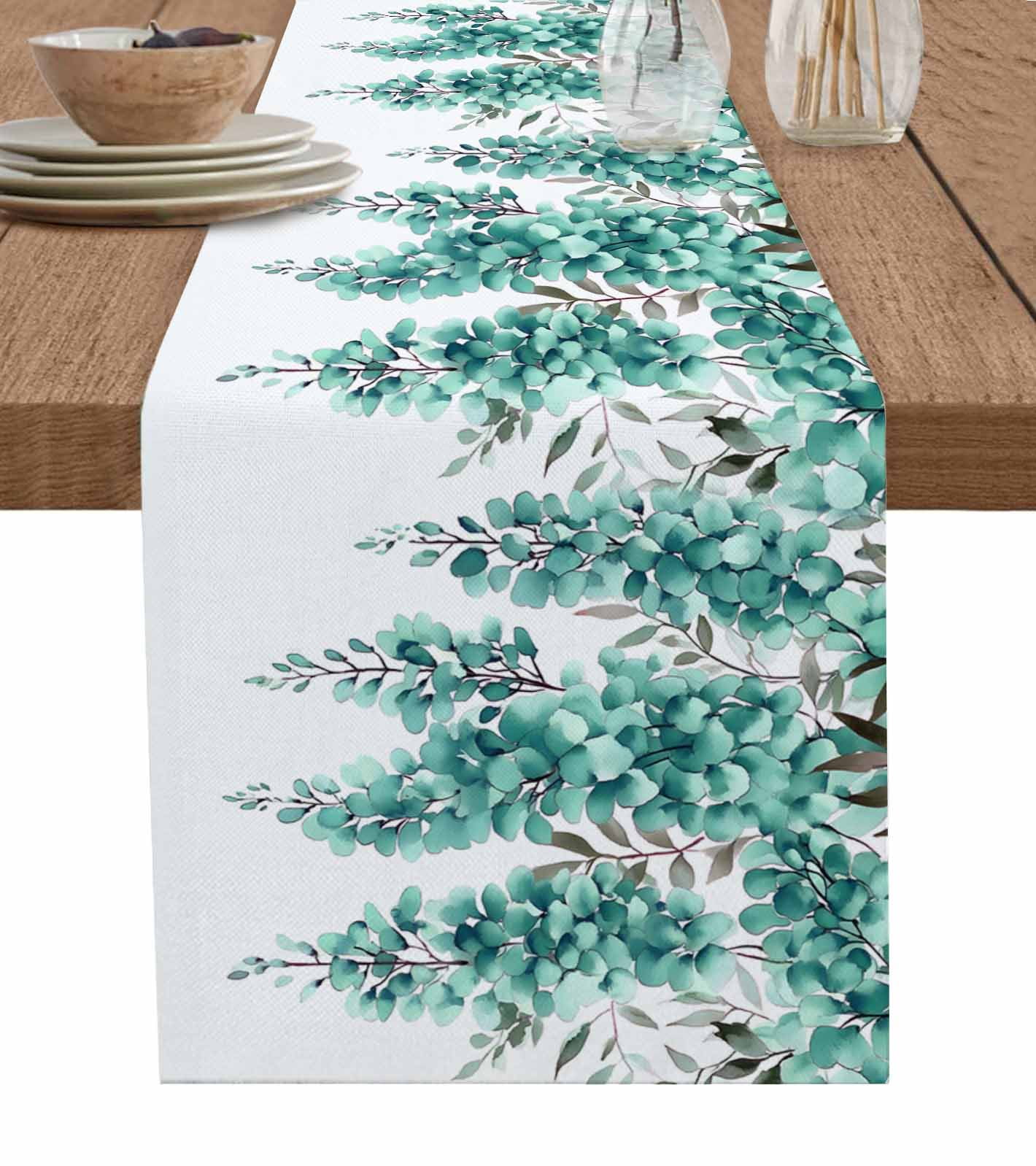 Teal Eucalyptus Leaves Table Runner 72 Inches, Weeping Botanical ...