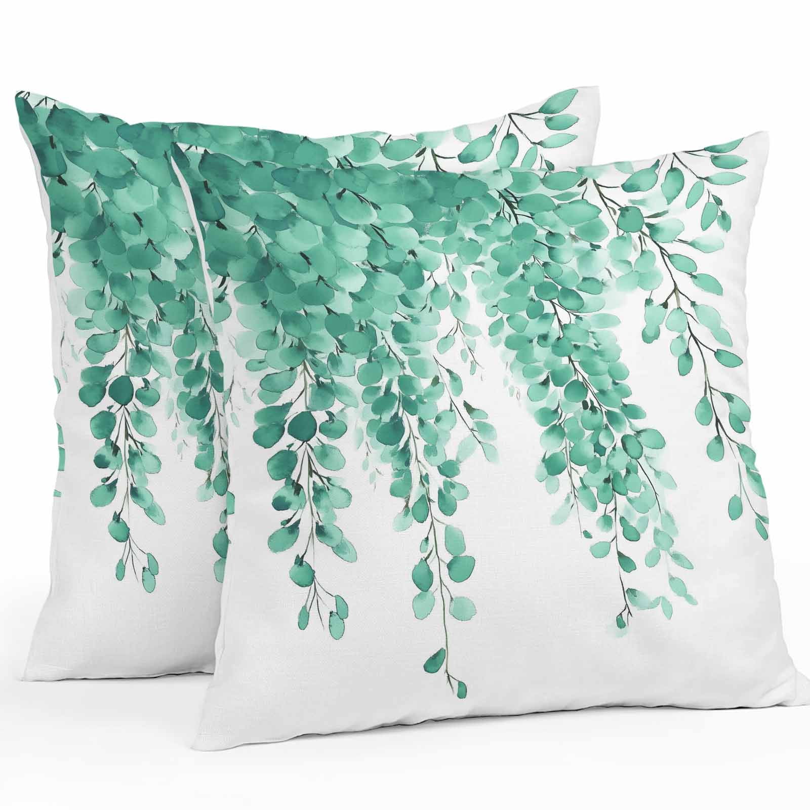 Teal Eucalyptus Leaves Waterproof Outdoor Throw Pillow Covers 20''x20 ...