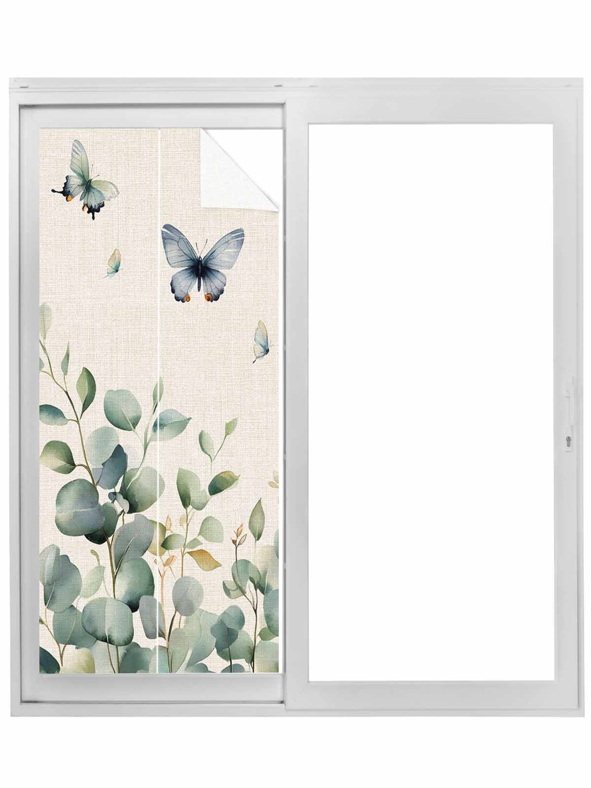 Teal Eucalyptus Leaves Window Privacy Film Stained Glass Window Film ...