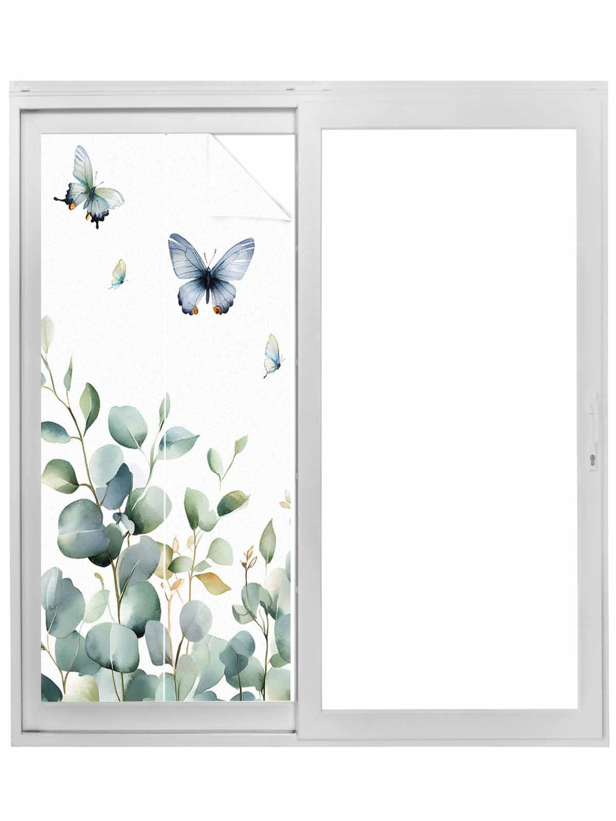 Teal Eucalyptus Leaves Window Privacy Film Stained Glass Window Film ...