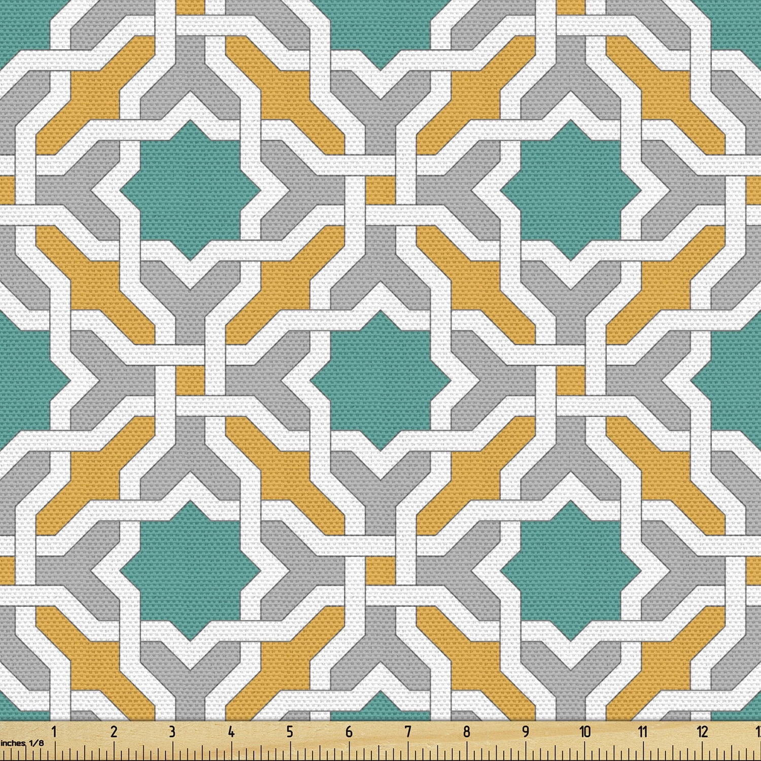 Teal Fabric by the Yard, Abstract Geometric Pattern Eastern Oriental ...