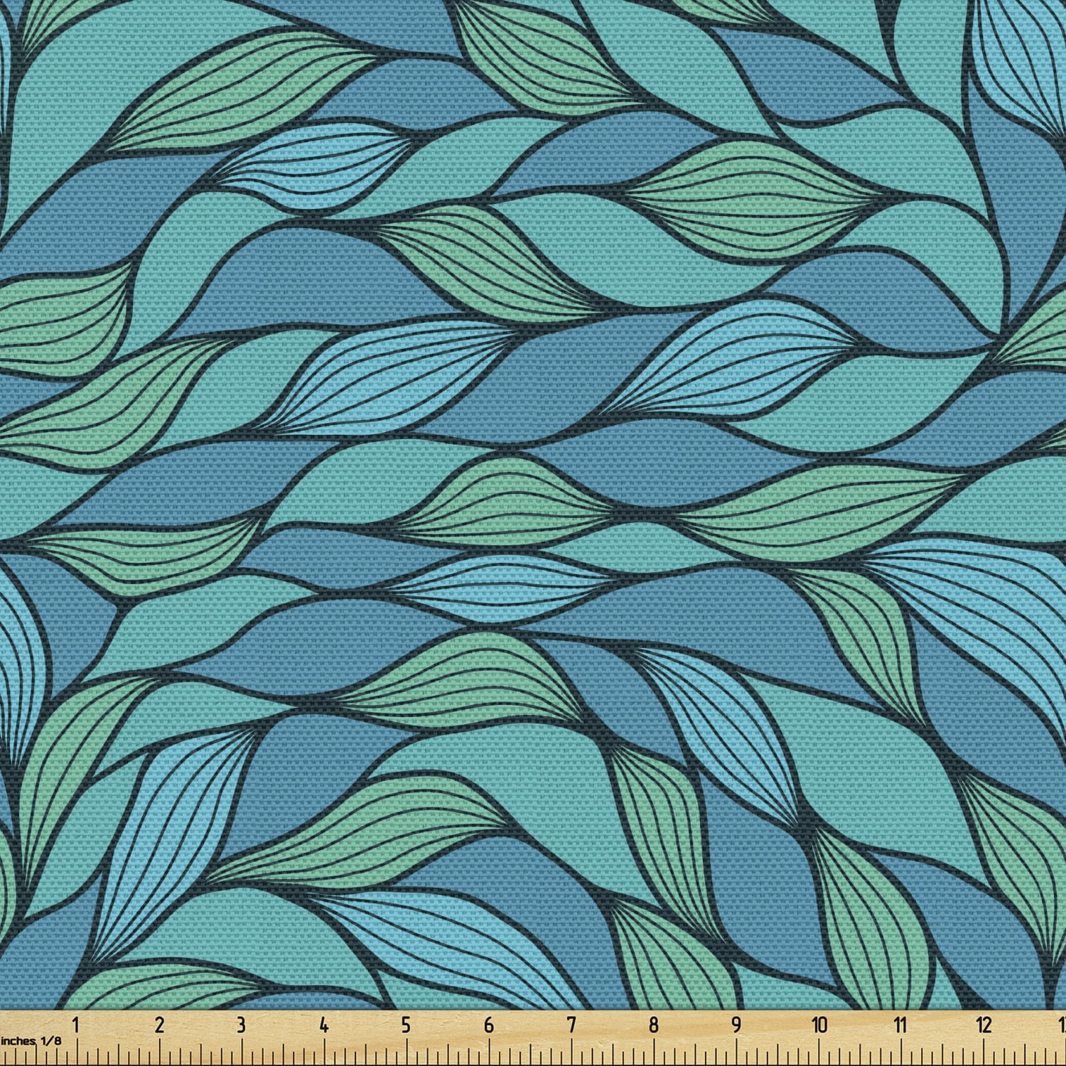 Ambesonne Teal Fabric by the Yard Upholstery, Abstract Wave Ocean Motif ...