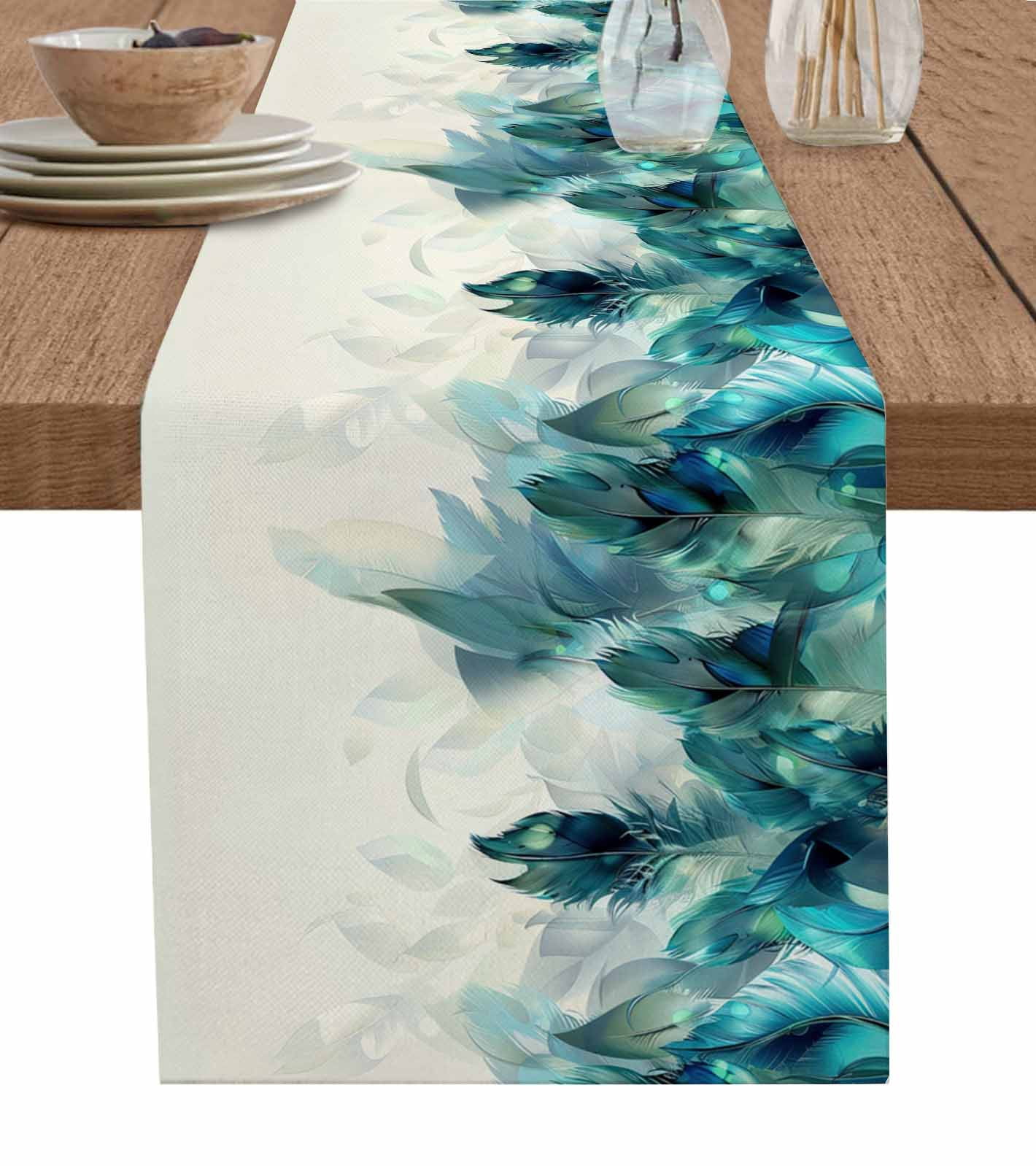 Teal Feather Table Runner Farmhouse Feather Art Teal Ombre Tablerunners ...
