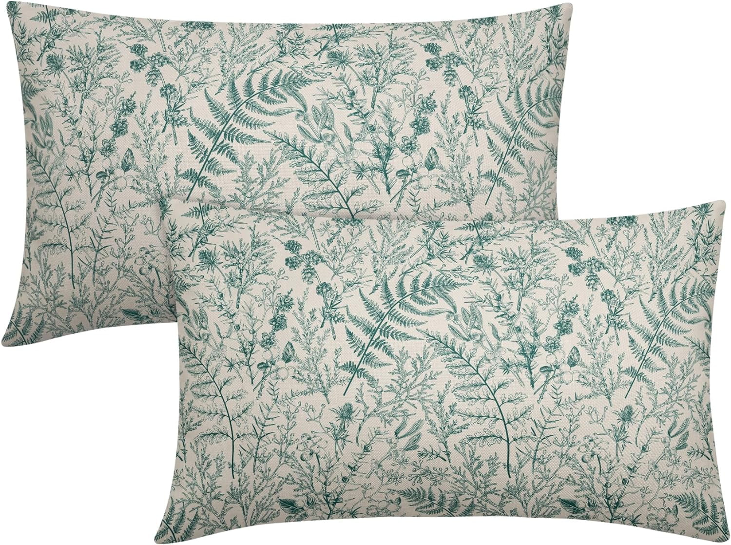 Teal Fern Leaves Lumbar Pillow Covers 12X20 Inch Plant Leaf Floral Pine ...