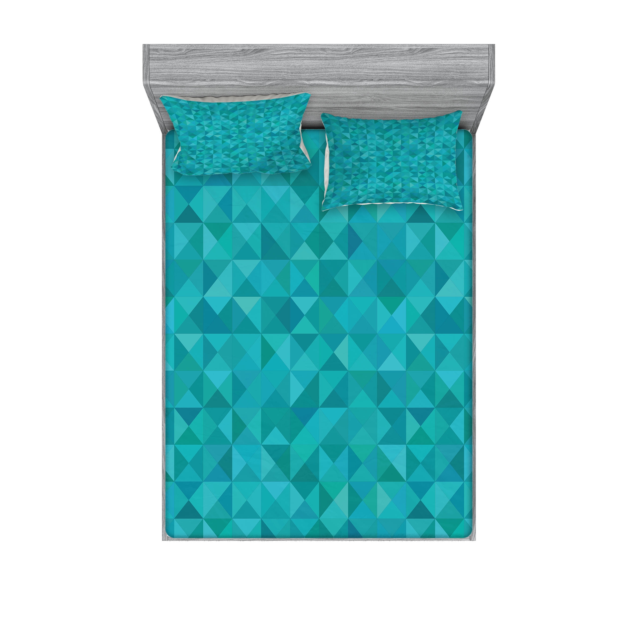 Teal Fitted Sheet & Pillow Sham Set, Geometrical Shapes Triangles ...