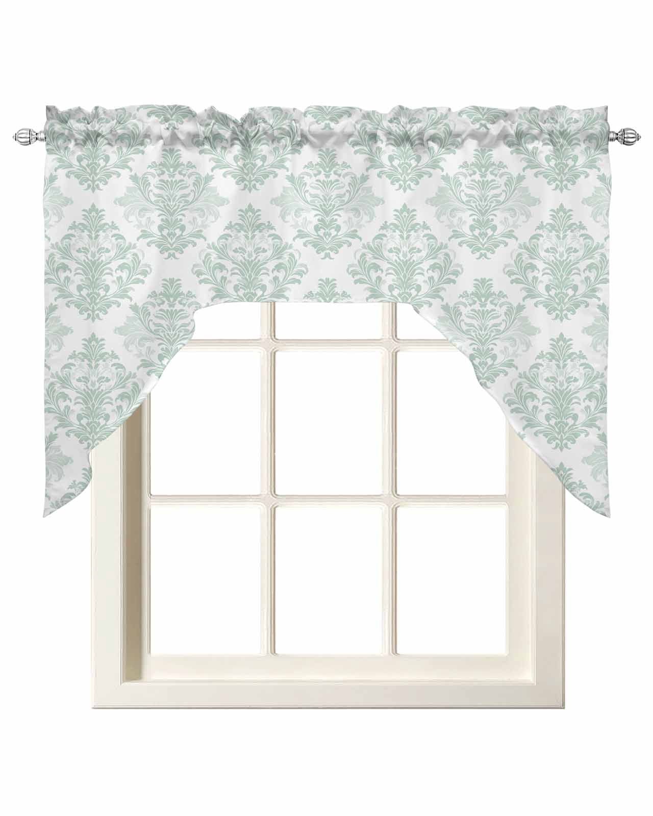 Teal Floral Boho Kitchen Swag Valances for Windows, Vintage Ethnic ...