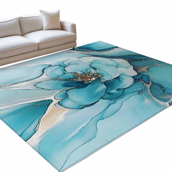 Teal Floral Marble Washable Rug 4x6 Area Rug for Living Room Bedroom ...