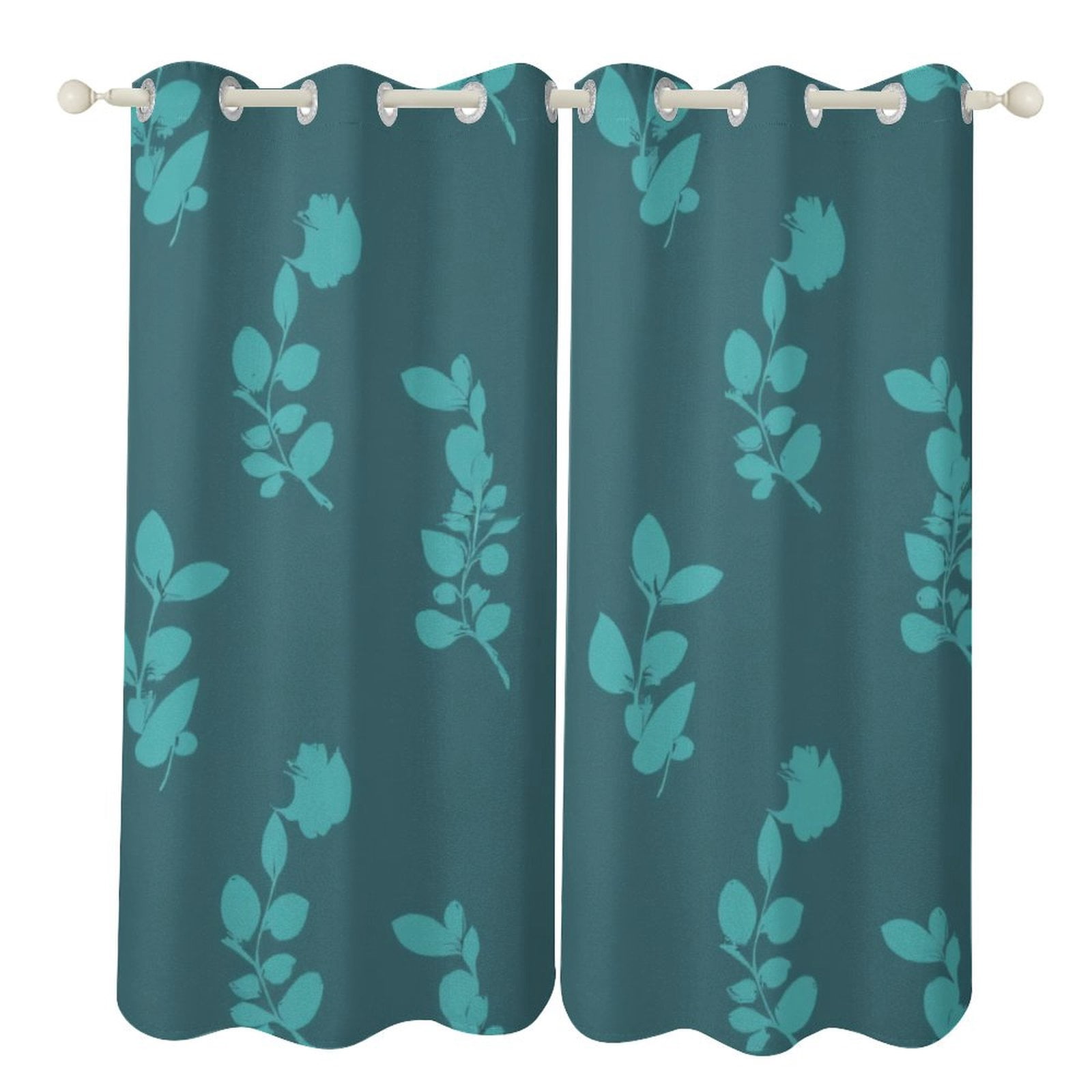 Teal Floral Pattern Luxury Window Curtains Blinds for Living Room Kids ...
