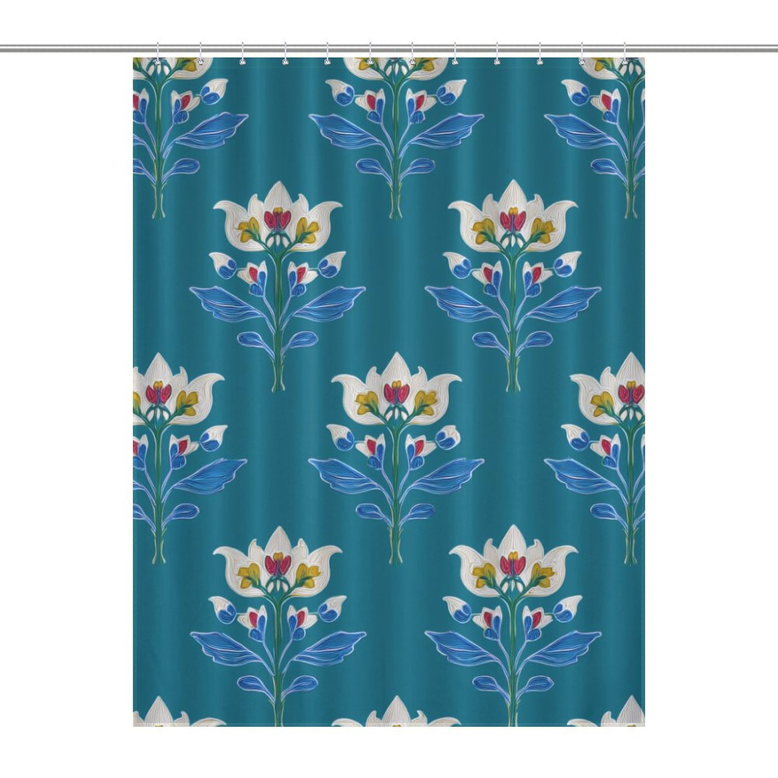 Teal Floral Seamless Pattern Design Shower Curtain , Enchanted Forest ...