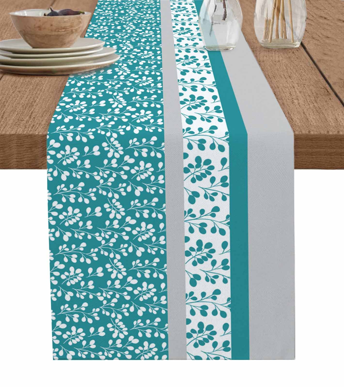 Teal Floral Table Runner 72 Inches, Botanical Blossom Motif Boho Grey ...