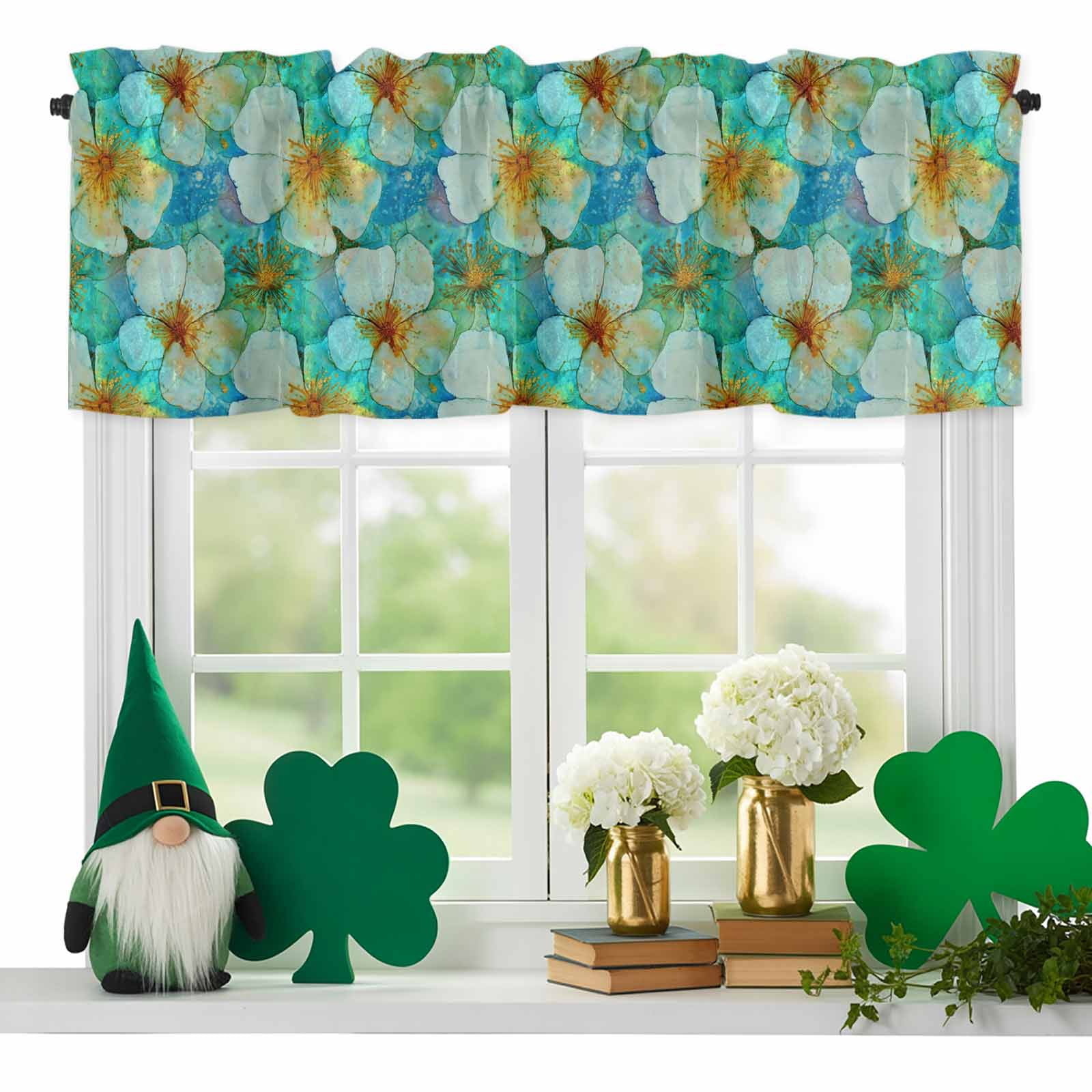 Teal Flower Valances for Windows, Retro Abstract Watercolor Teal Blue ...
