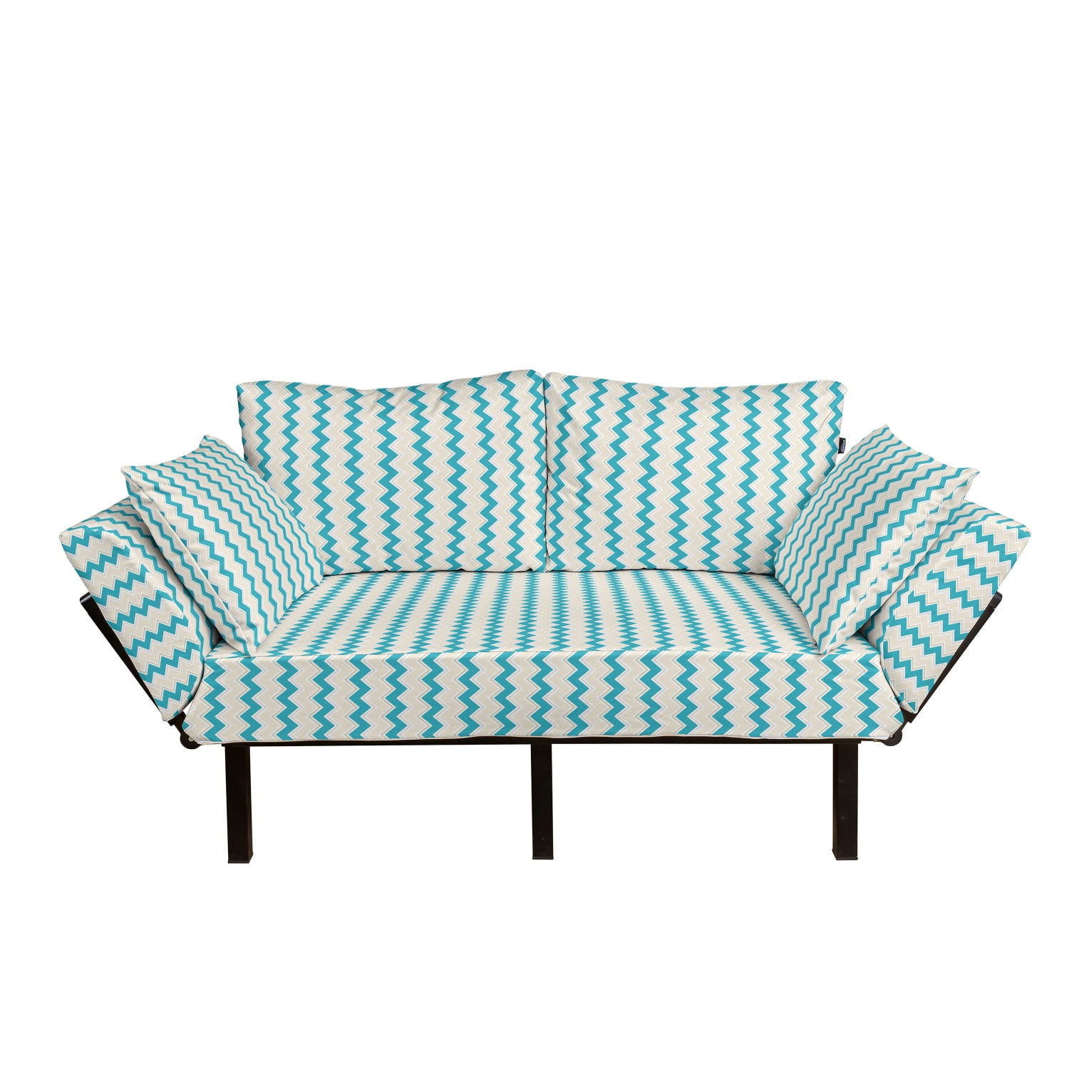 Teal Futon Couch, Horizontal Zigzag Lines Chevron Triangles Pattern ...