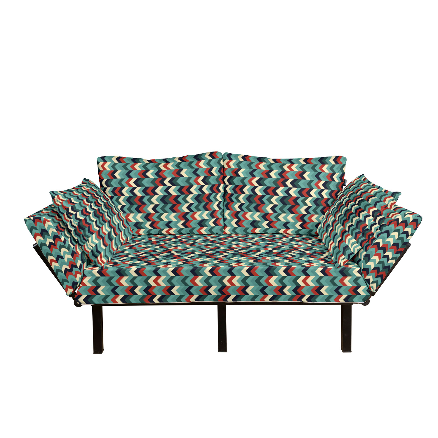 Teal Futon Couch, Vertical Chevron Triangles Abstract Arrow Motifs ...