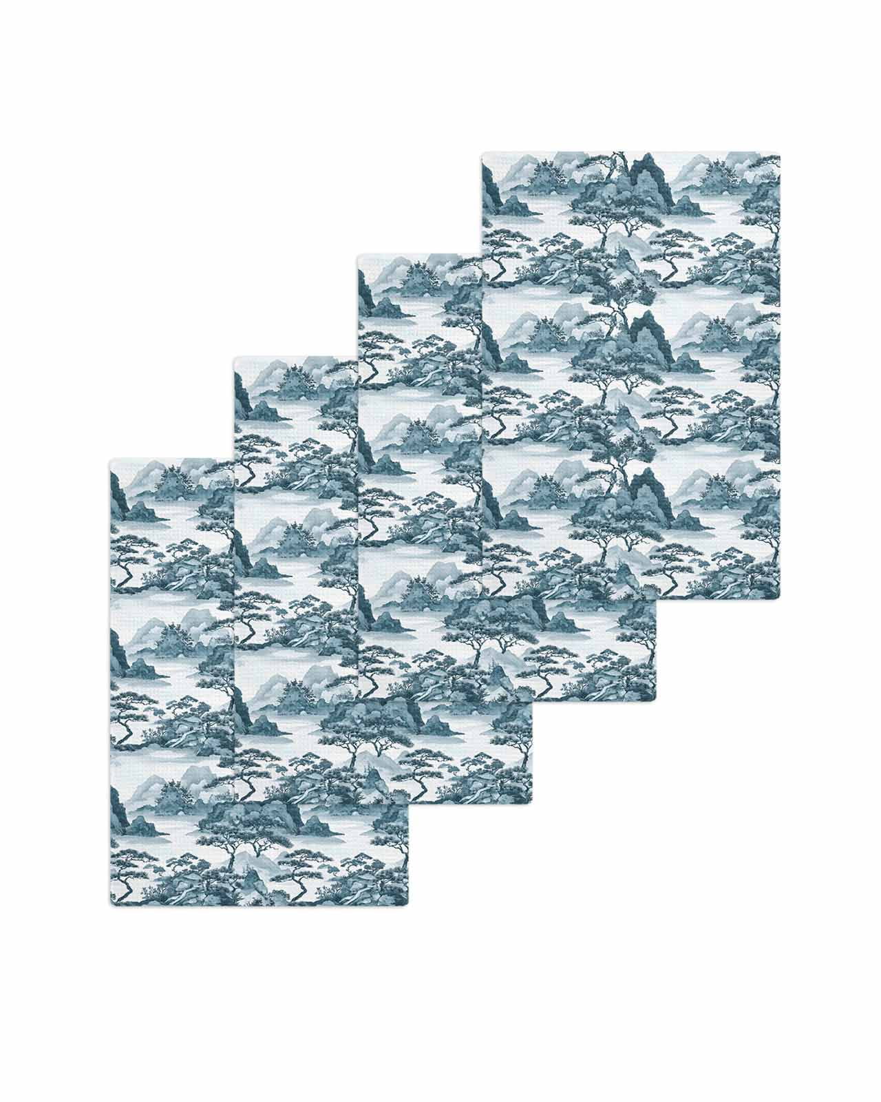 Teal Garden Kitchen Dish Towels for Drying Dishes Set of 4, Retro ...