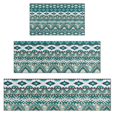 Blue Boho Abstract and Plant Pattern Kitchen Rugs Sets Of 3,Kitchen ...
