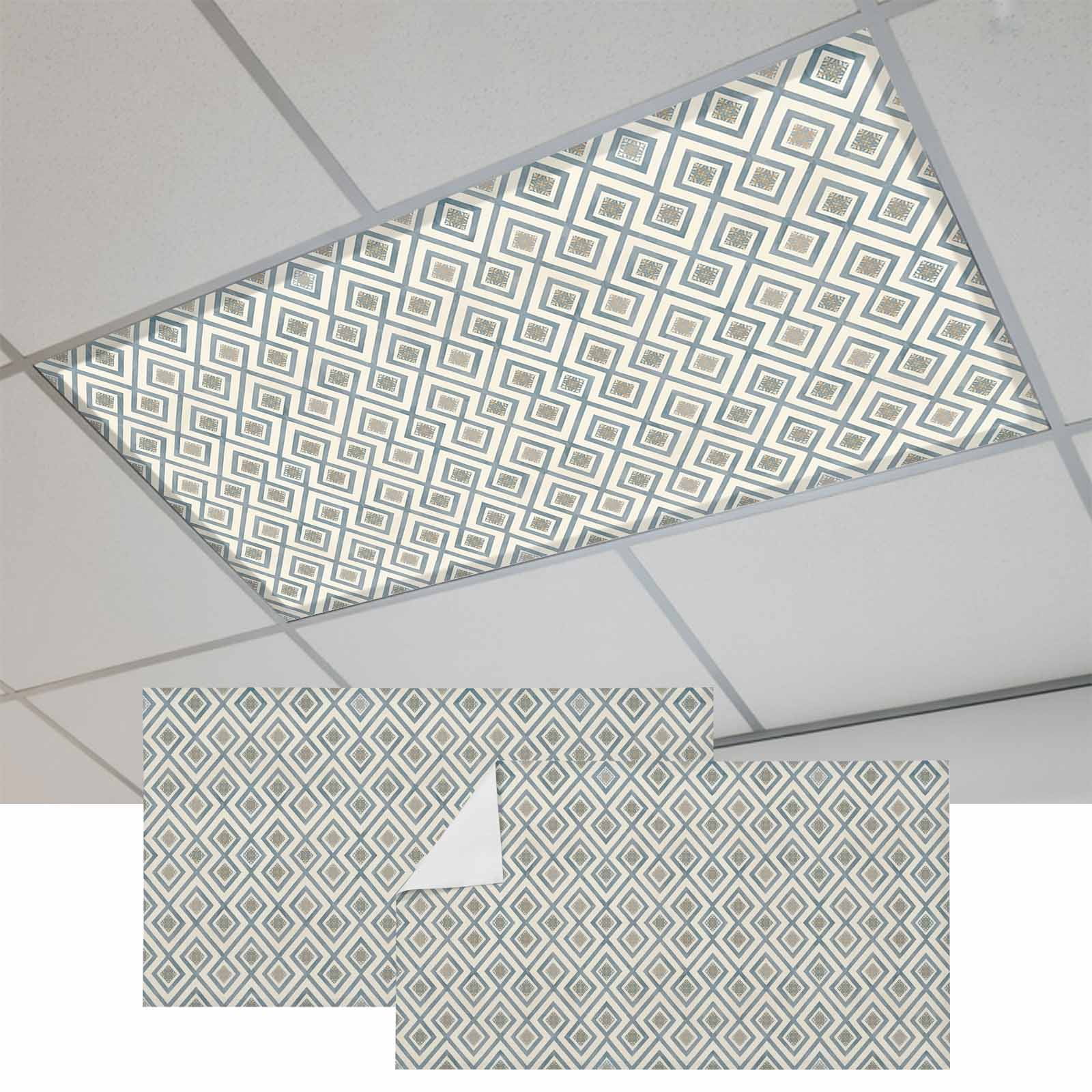 Teal Geometric Magnetic Fluorescent Light Covers for Ceiling Lights ...