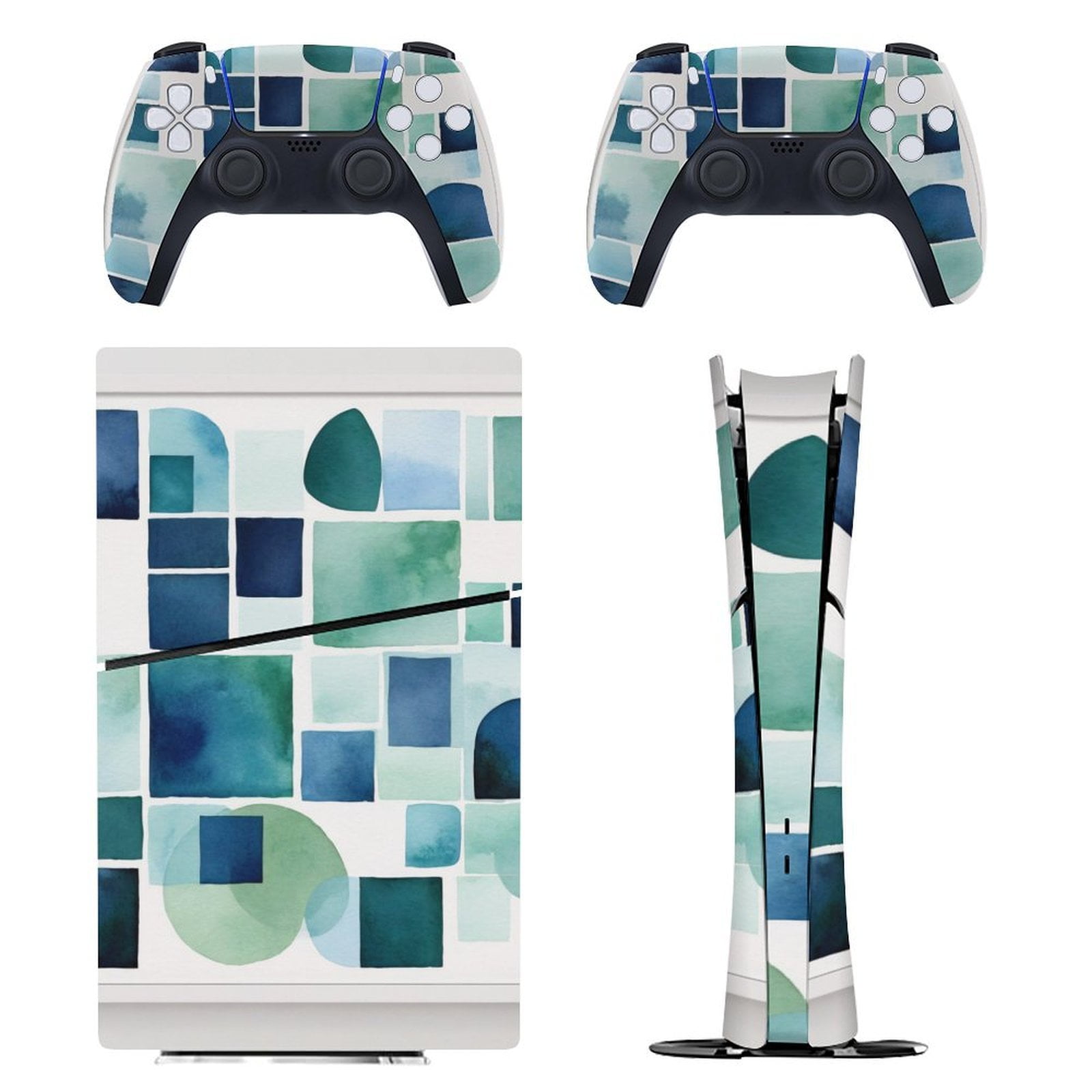 Teal Geometric Overlap Console Skin Bundle for PS5 Pro Slim Disc ...