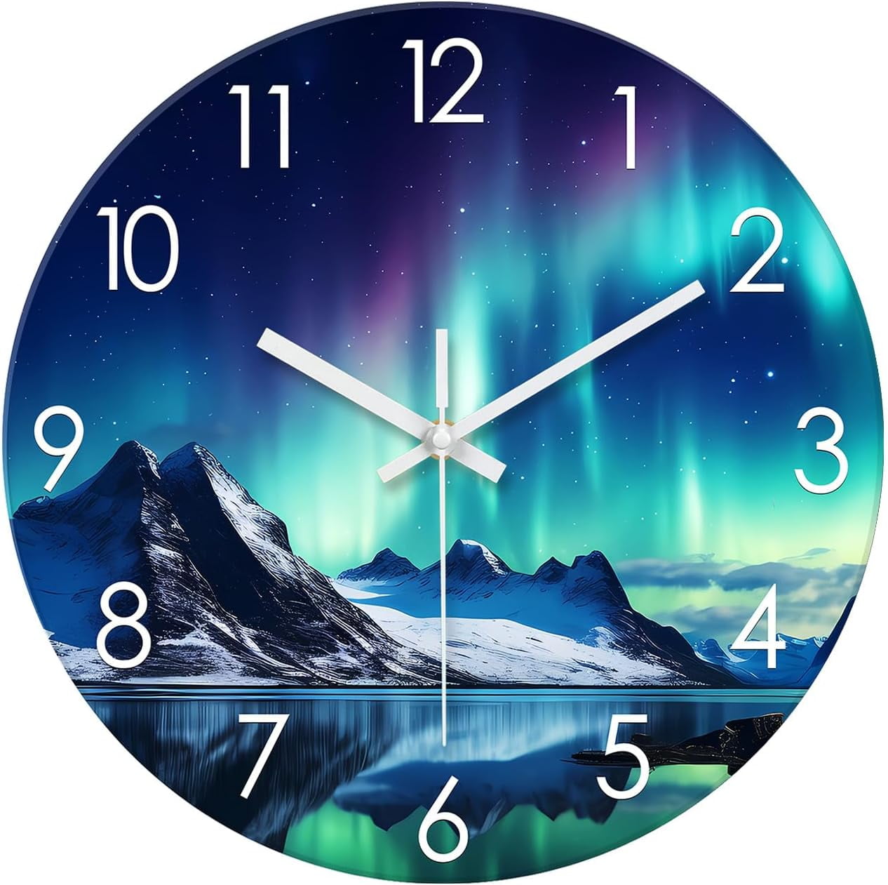 Teal Glass Wall Clocks Battery Operated 12 Inch - Modern Aurora Wall ...