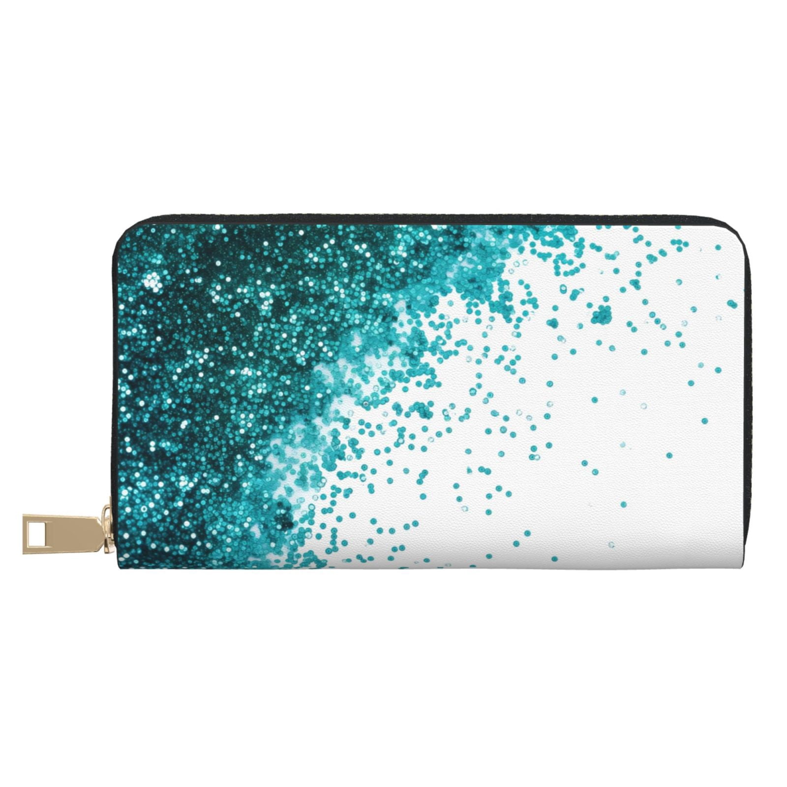 Teal Glitter on White Wallet Women, Leather Bifold Multi Card Wallet ...