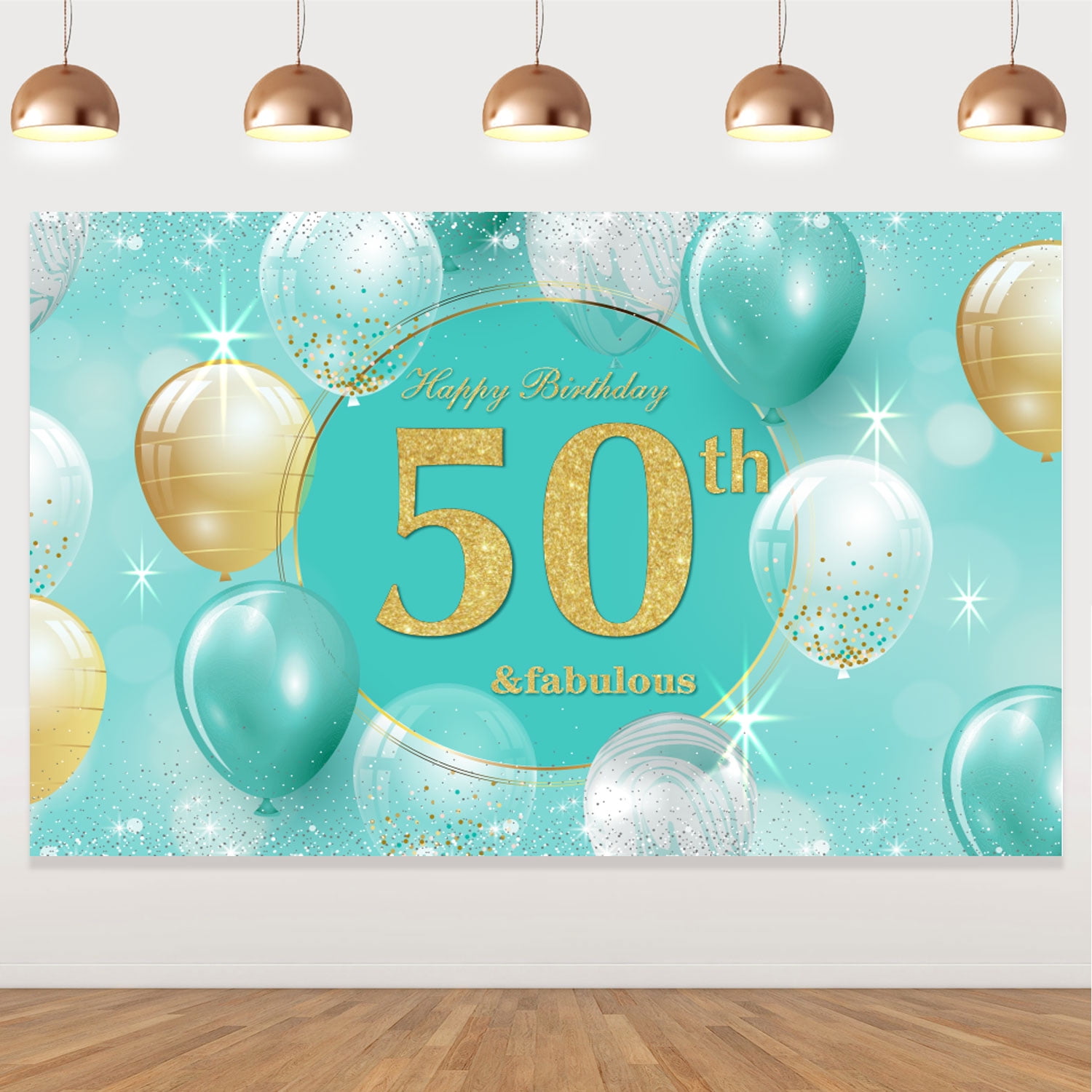 Teal and Gold 50th Happy Birthday Banner, 50th Happy Birthday Banner ...