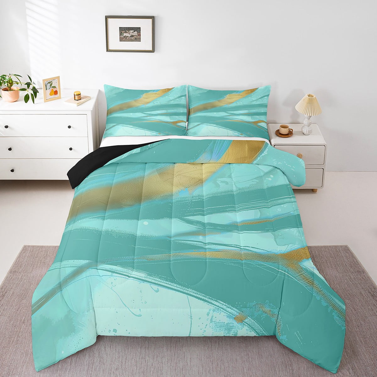 Teal and Gold Comforter Set Full Vintage Gradient Bedding Set Full for ...