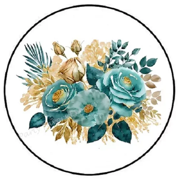 Teal Gold Flowers Wedding Sticker Party Favors Sticker Envelope Seals ...
