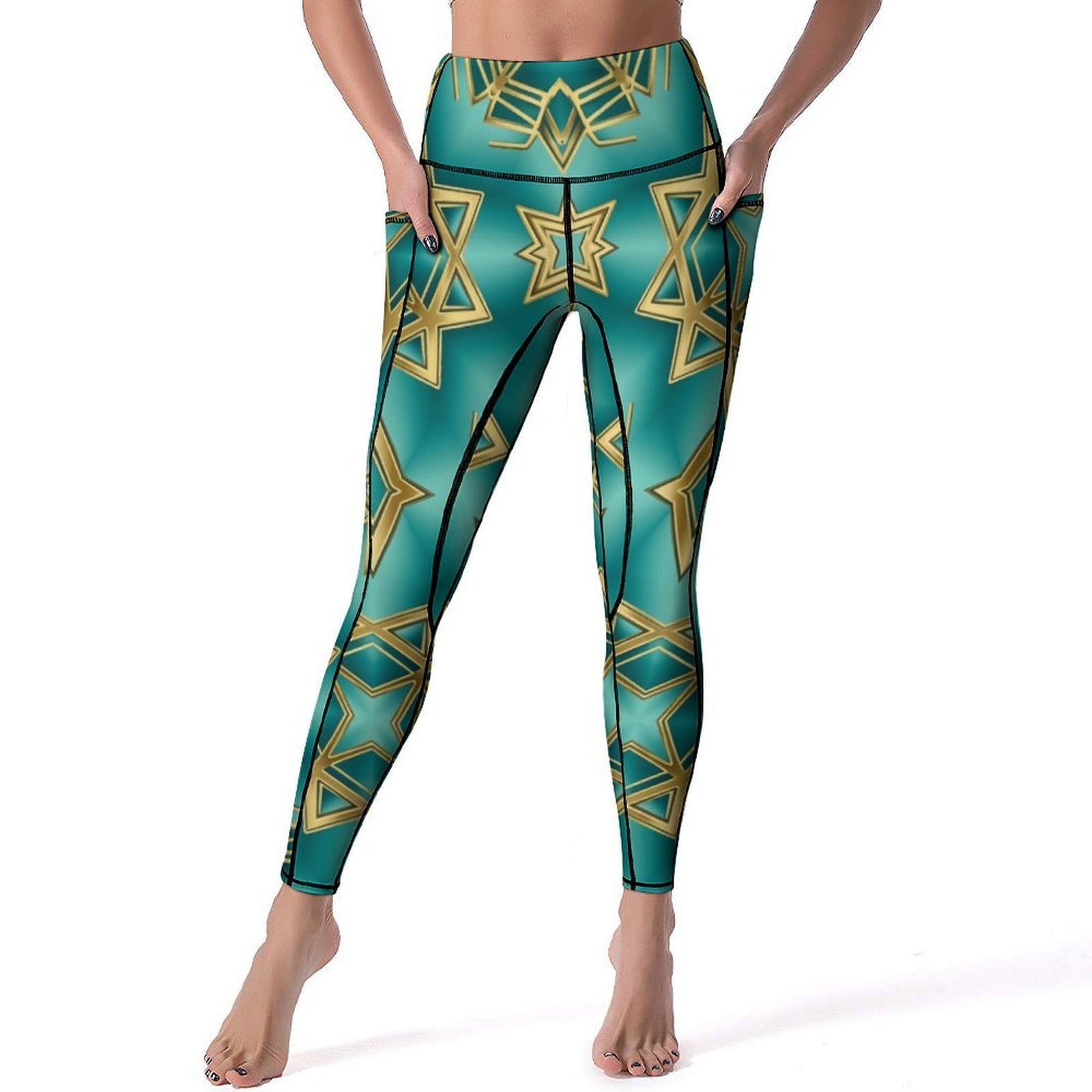 Teal Gold Geometric Pattern Leggings Gym Wear Gym Sportswear Woman ...