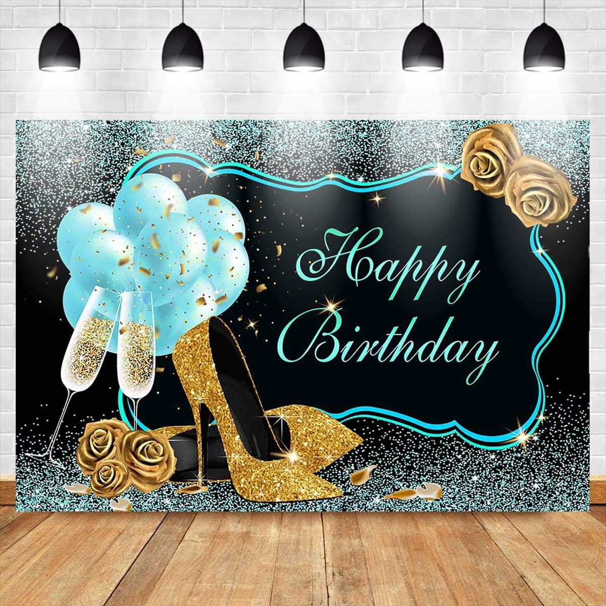 Teal Gold Happy Birthday Beautiful Backdrop Turquoise Happy Birthday ...