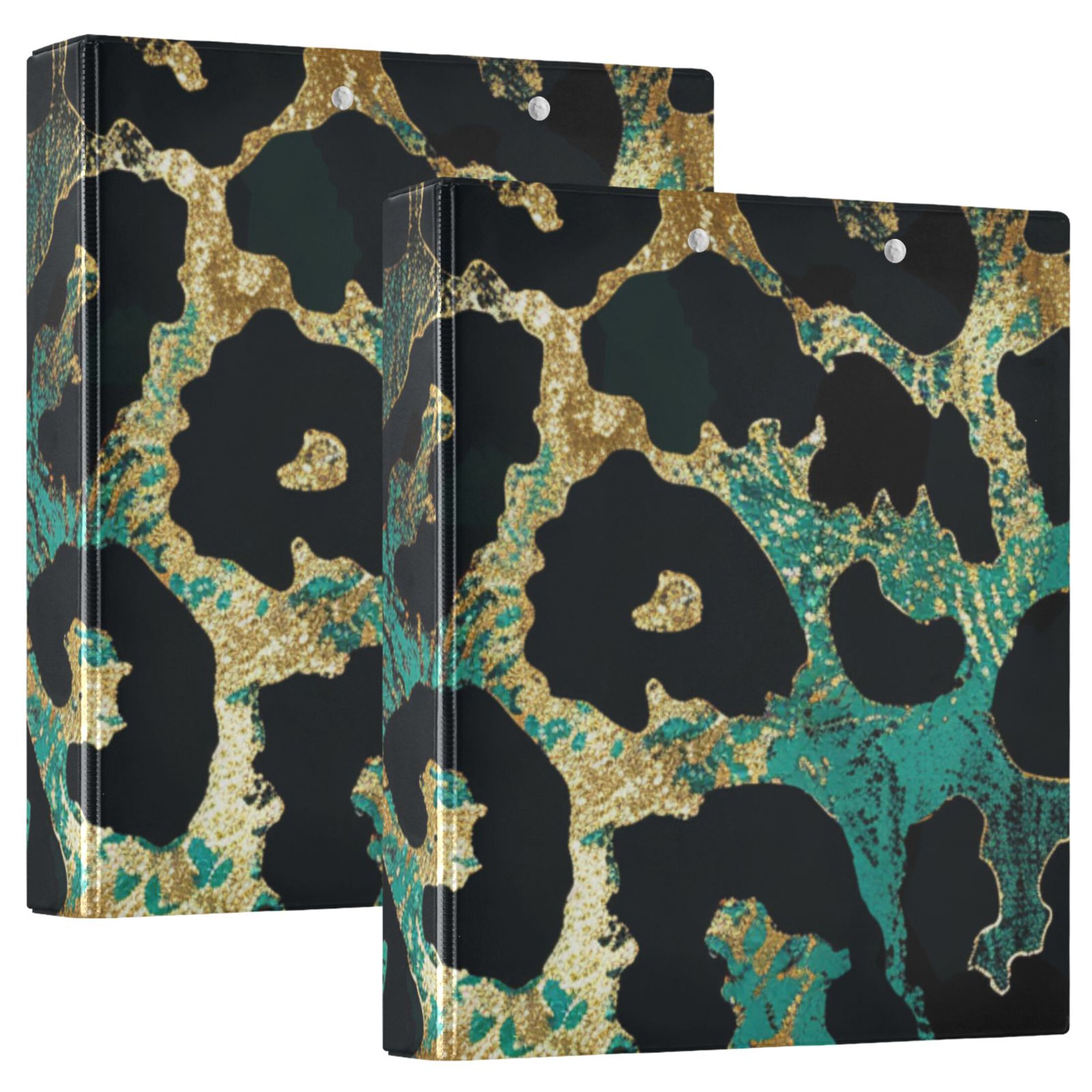 Teal Gold Leopard 3 Ring Binders 1.5 inch Hardcover File Folders with ...