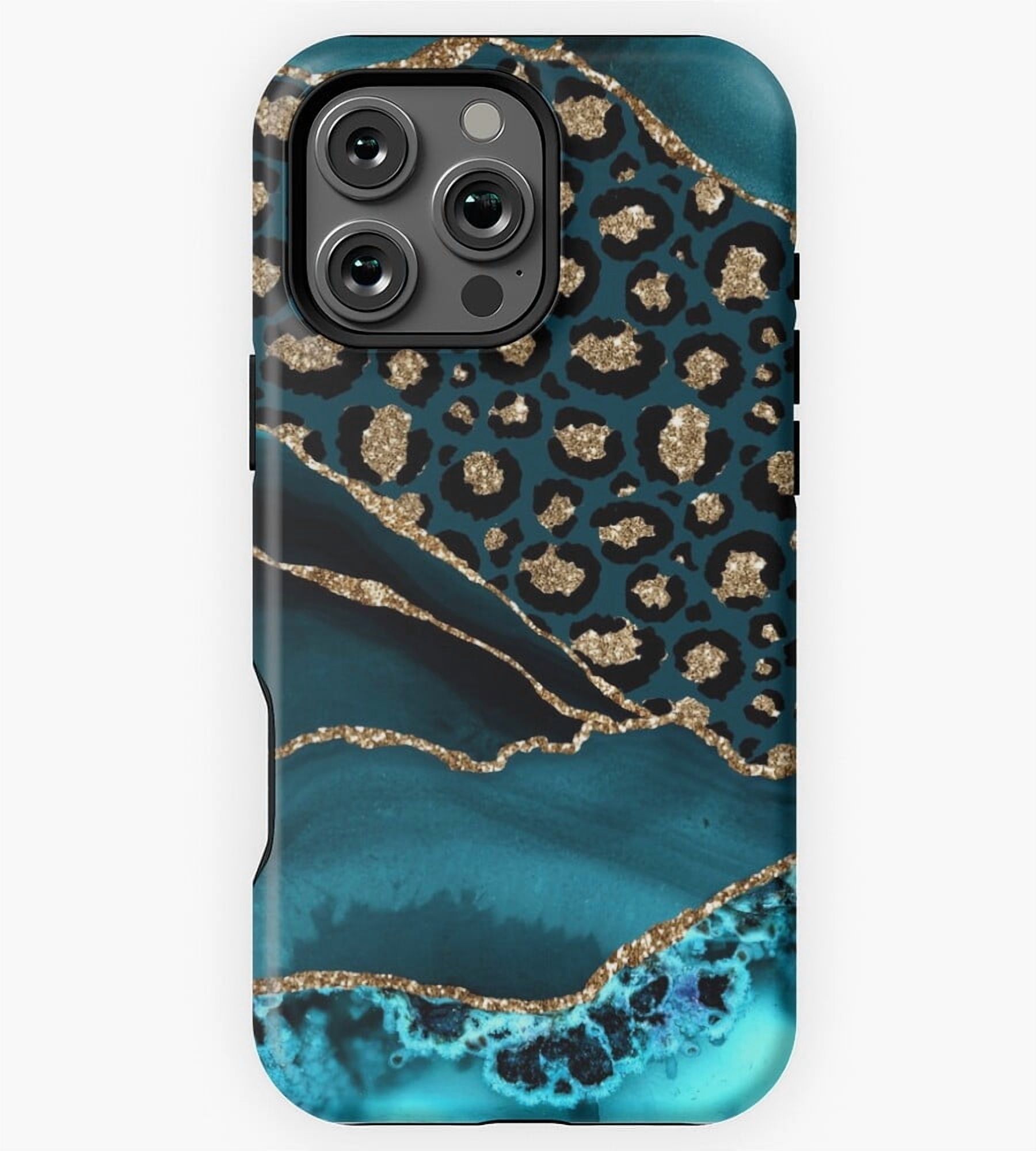 Teal Gold Leopard Agate GA411 H328 Premium Case for iPhone 17 16 15 14 ...