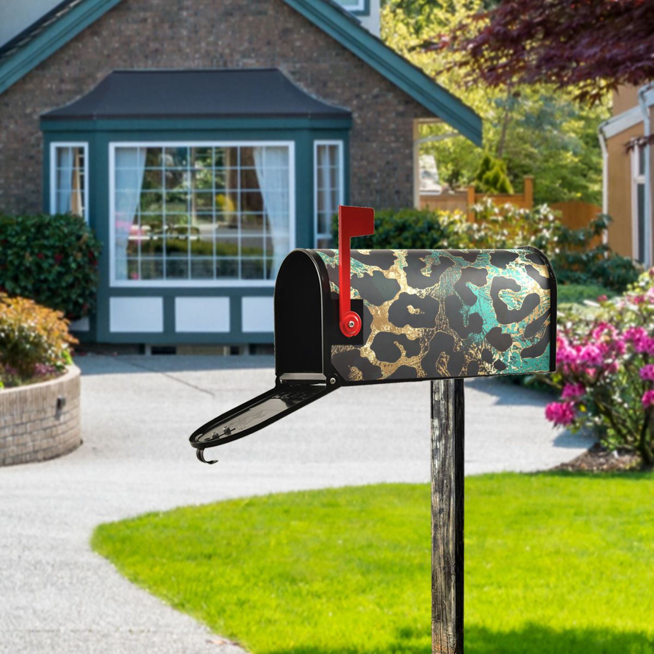 Teal Gold Leopard Mailbox Cover Magnetic Standard Size Post Box Cover ...