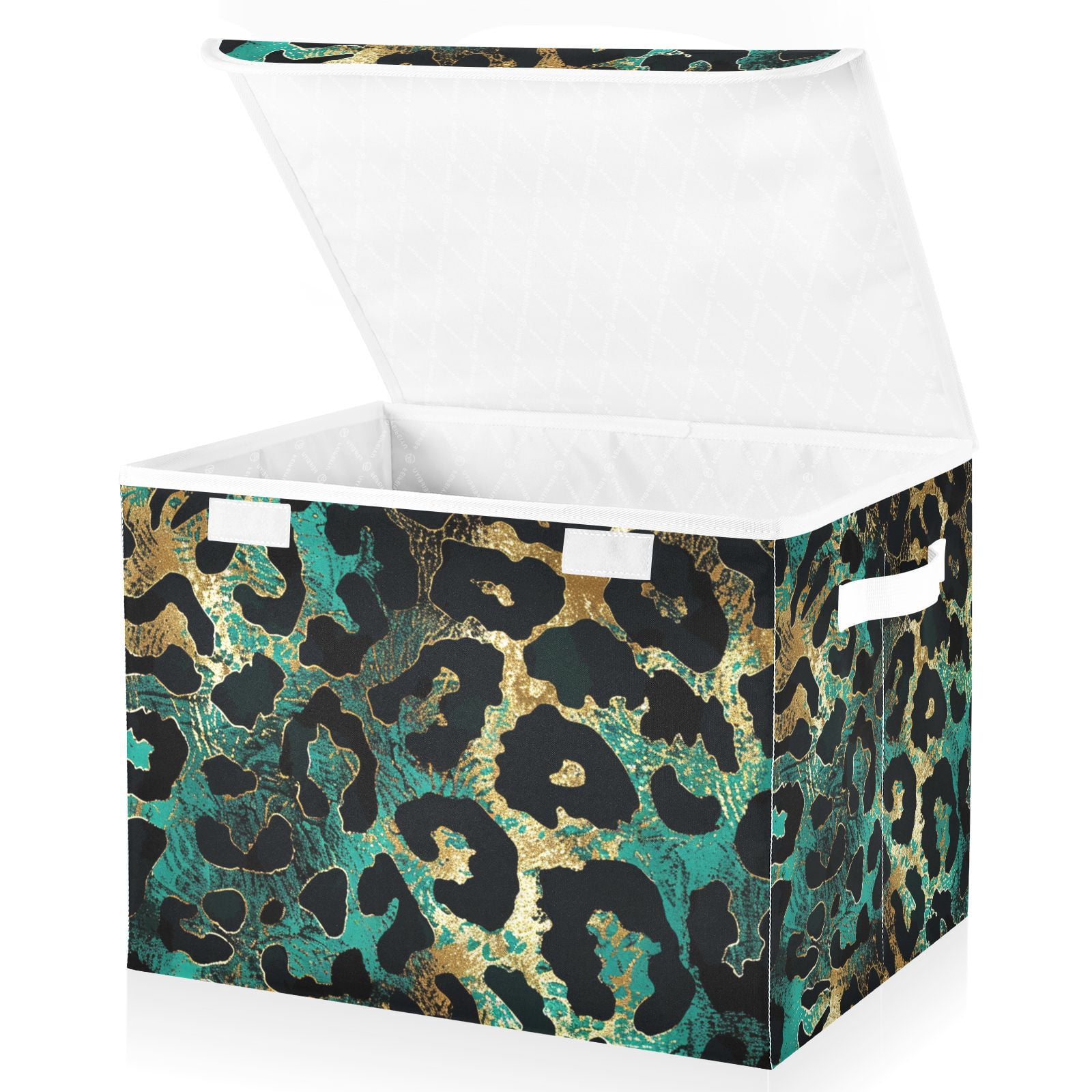 Teal Gold Leopard Storage Basket for Shelves Foldable Container ...