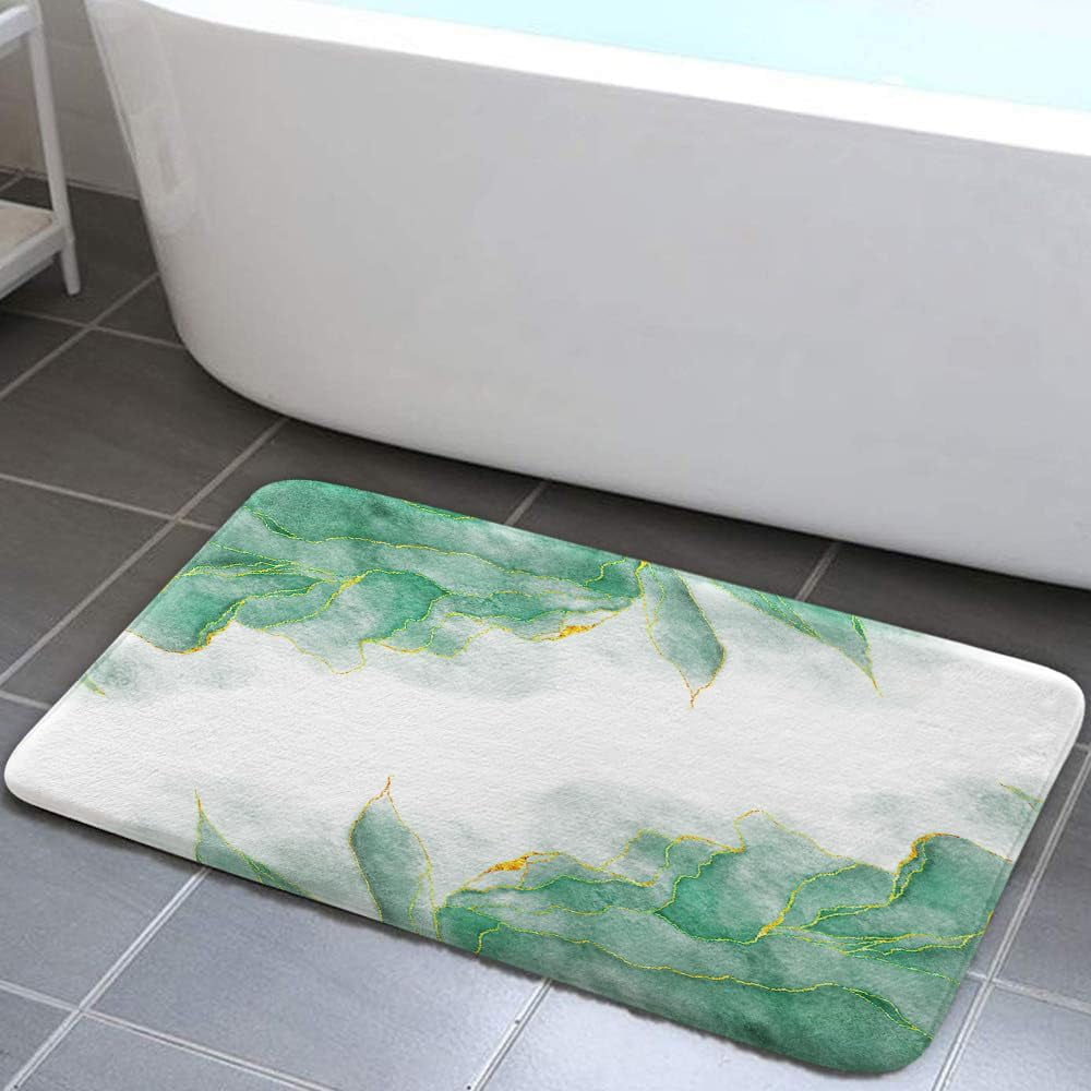 Teal and Gold Marble Bath Mat for Bathroom, Modern Abstract Light Green ...