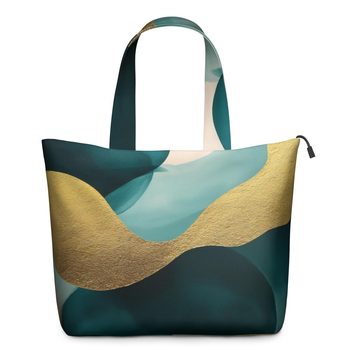 Teal and Gold Marble Fluid Art Pattern Travel Tote Bags for Women Carry ...