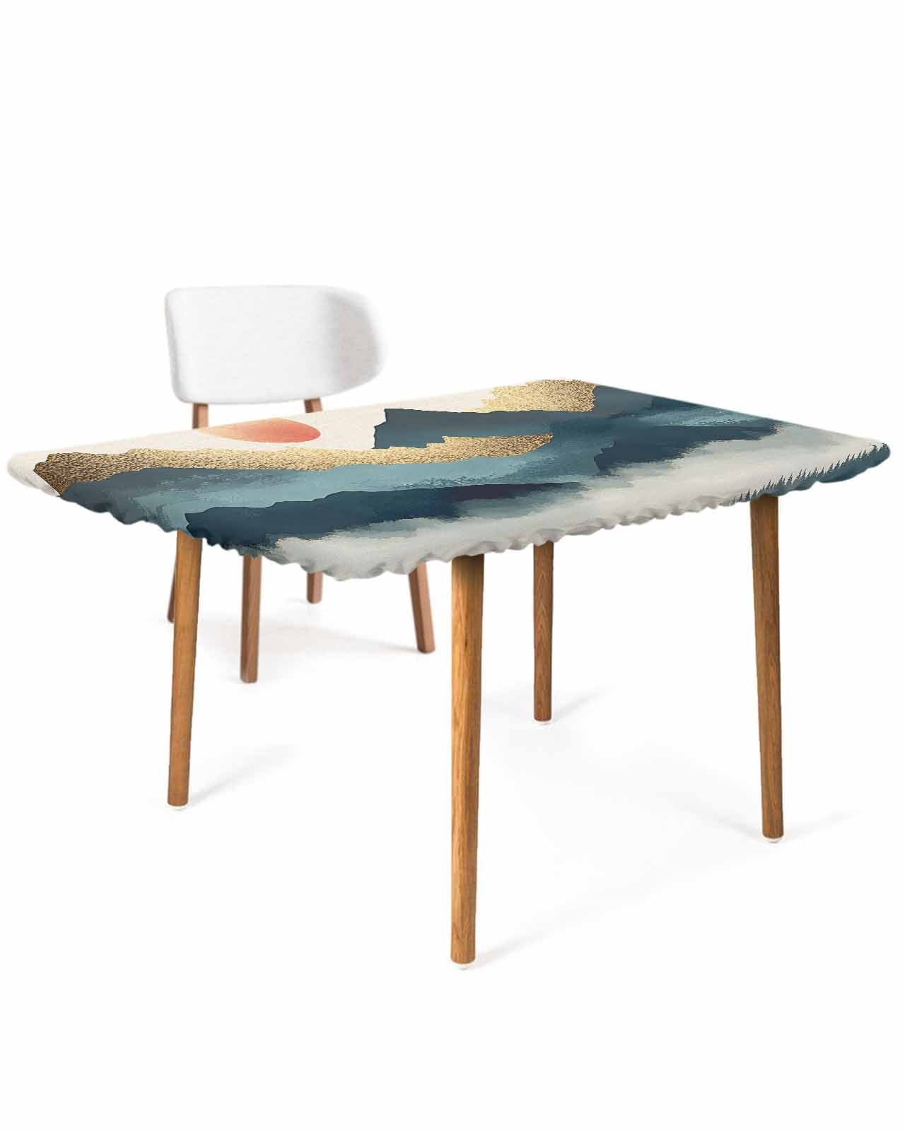 Teal Golden Mountain Rectangle Tablecloth, Waterproof Elastic Fitted ...