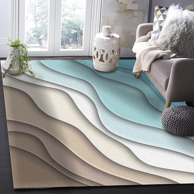 Teal Gradient Area Rugs Indoor Non-Slip Rectangle Rug, Abstract ...