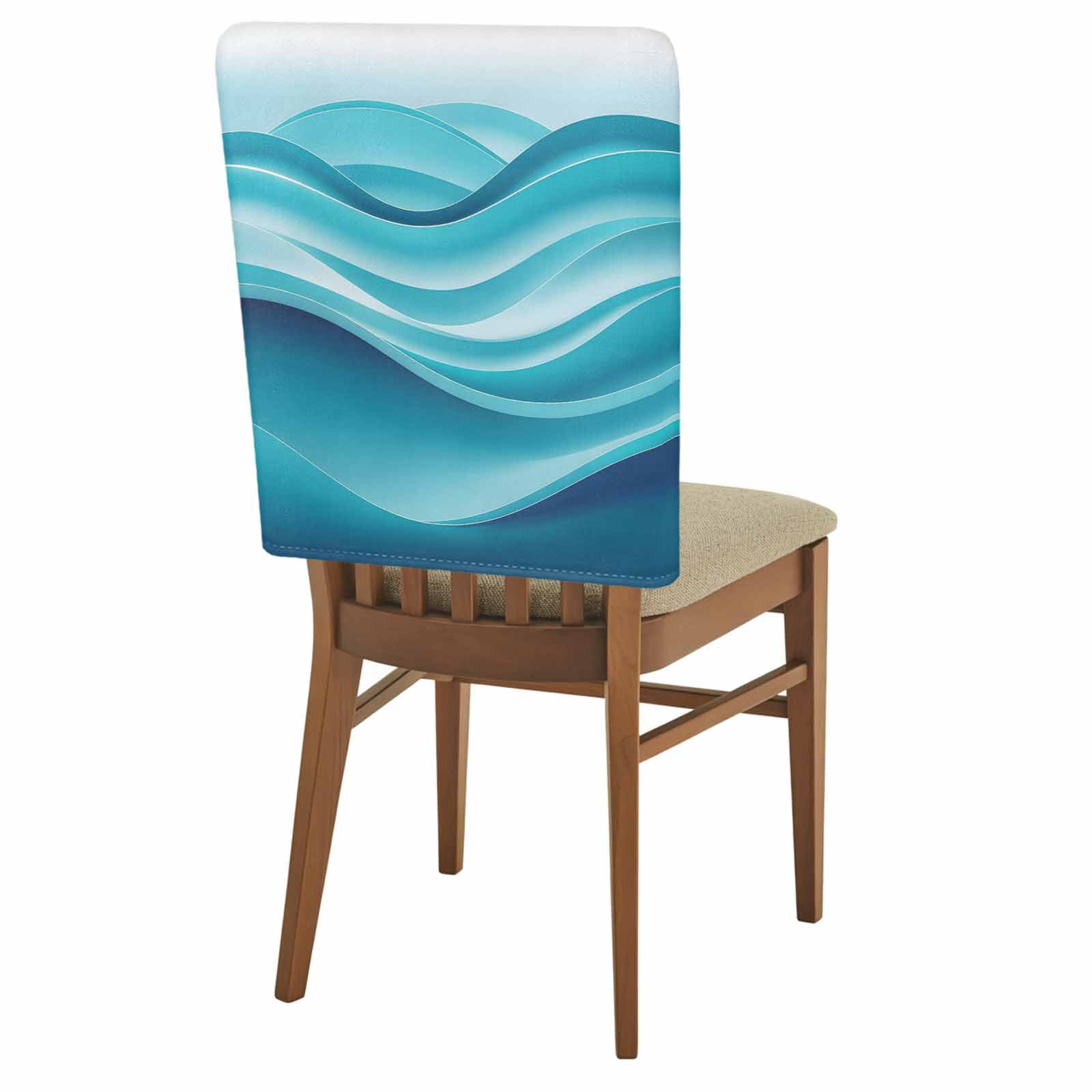 Teal Gradient Chair Back Covers Set of 4, Fluid Wave Art Stretch Dining ...