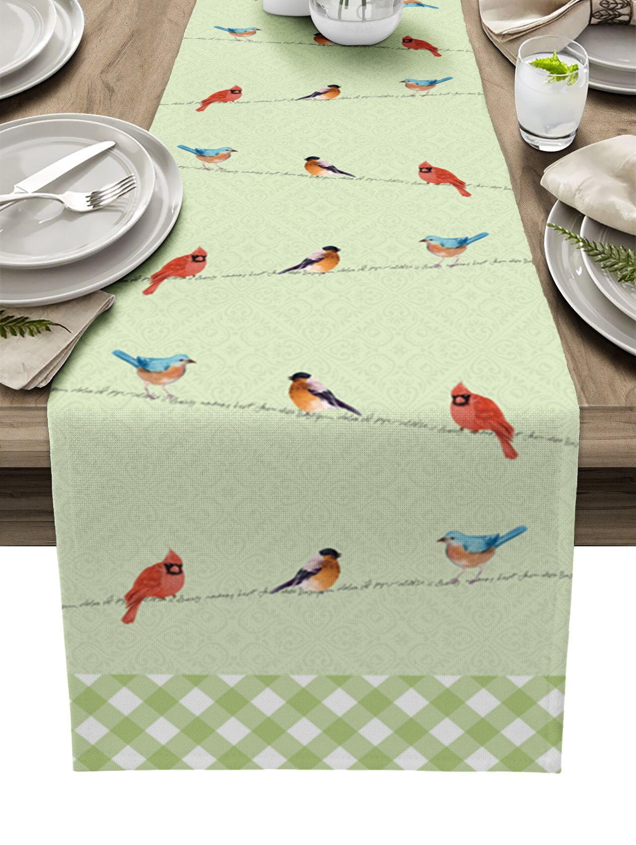 Teal Gradient Flower Plant Bird Table Runner Home Wedding Table Flag ...