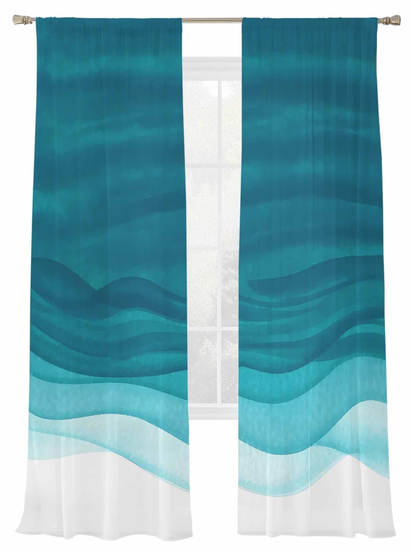 Teal Gradient Sheer Curtains for Living Room Bedroom, Watercolor ...
