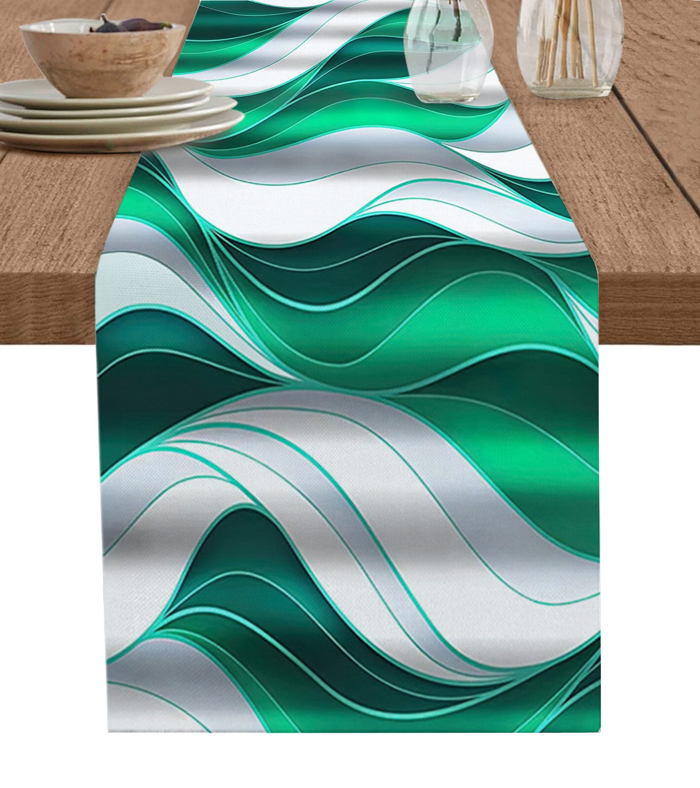 Teal Gradient Texture Marbling Watercolor Table Runner Home Wedding ...