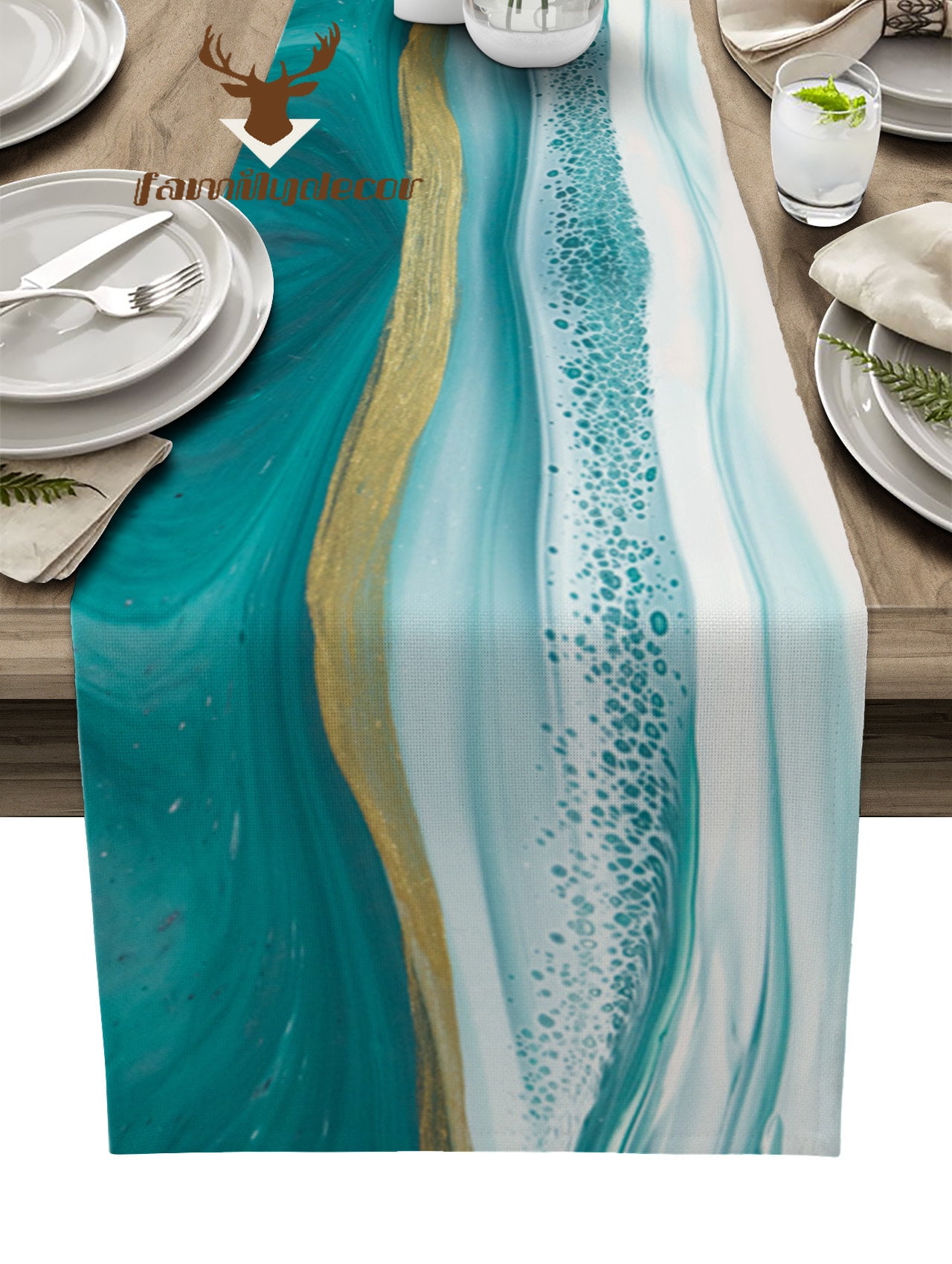 Teal Gradient Texture Marbling Watercolor Table Runner Home Wedding ...