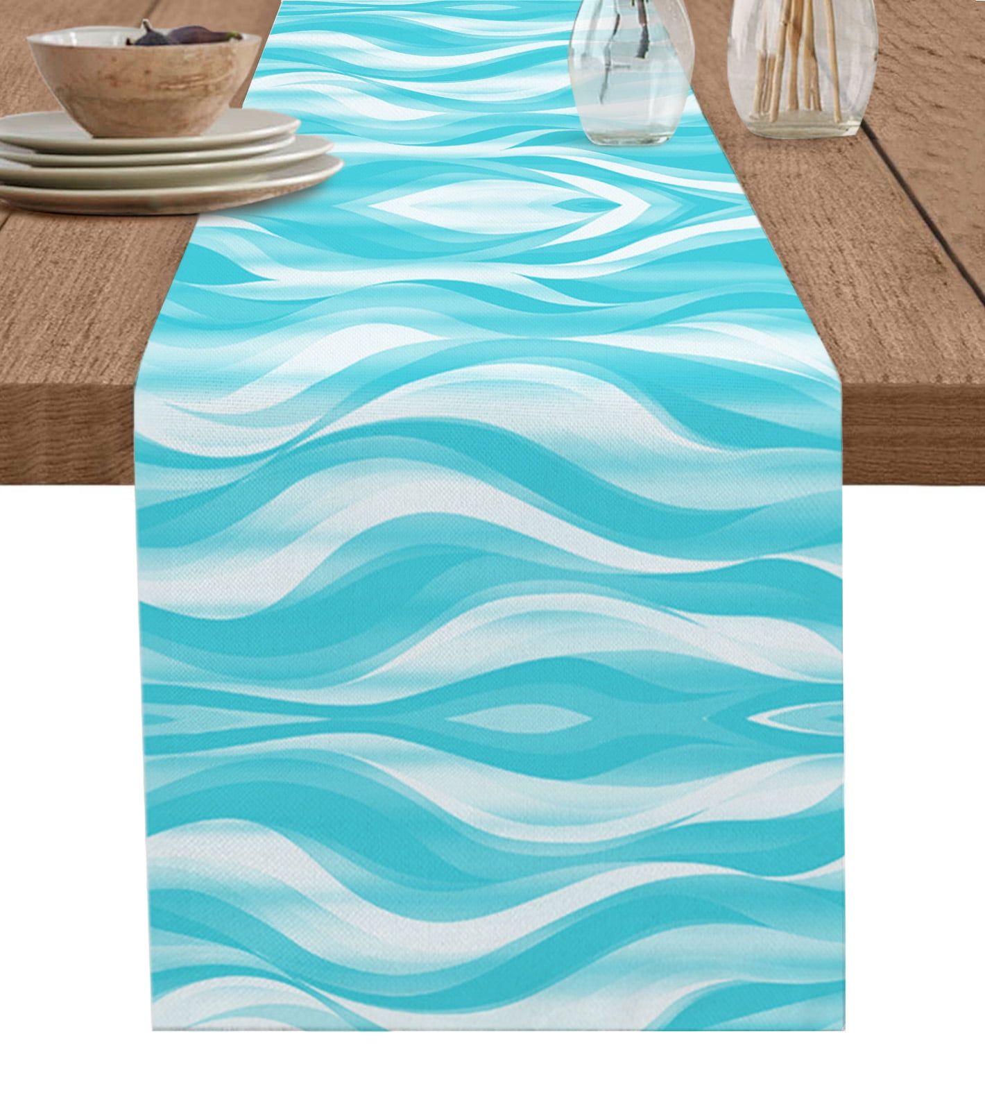 Teal Gradient Texture Marbling Watercolor Table Runner Home Wedding ...