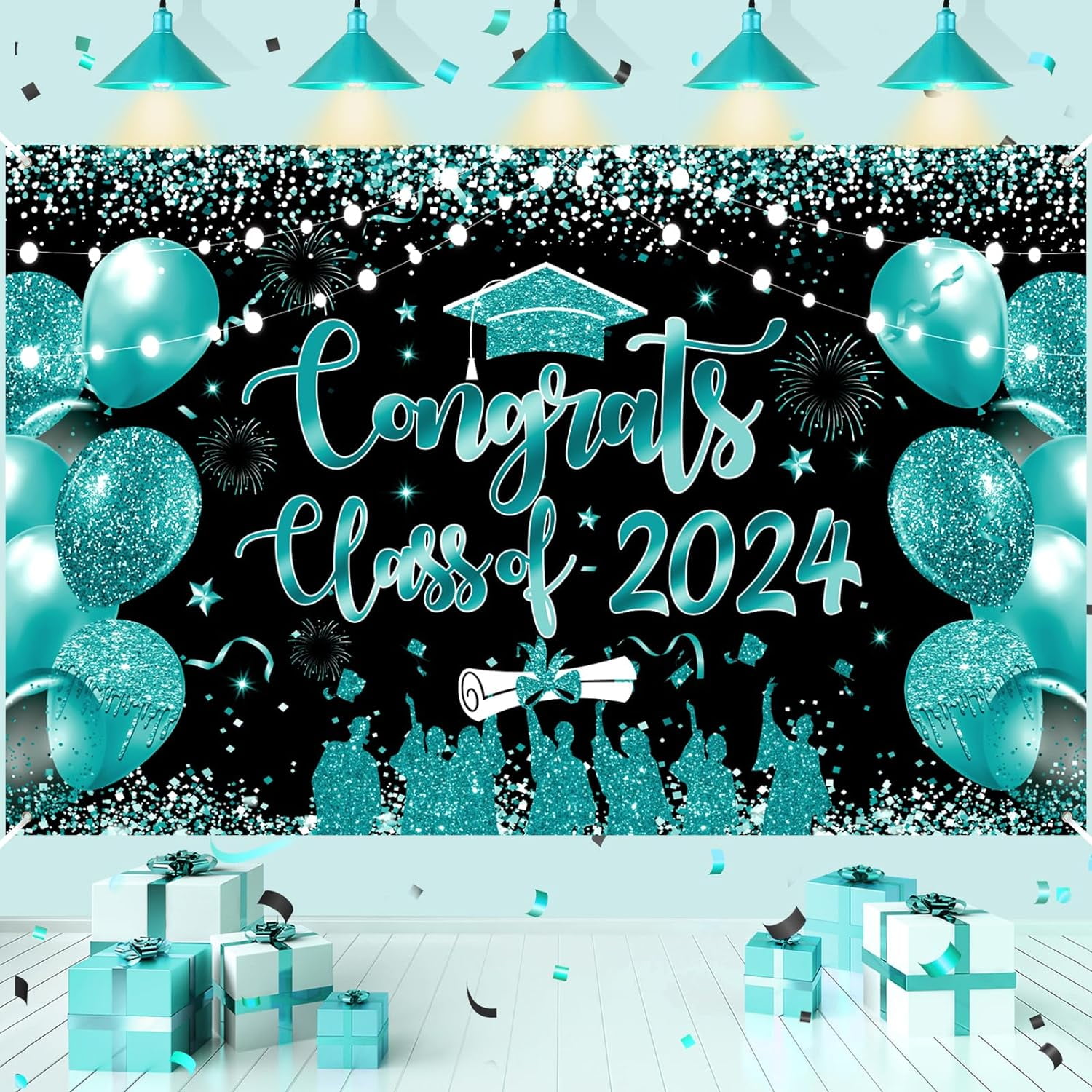 Teal Graduation Decorations Banner Teal Congrats Grad Banner Large ...