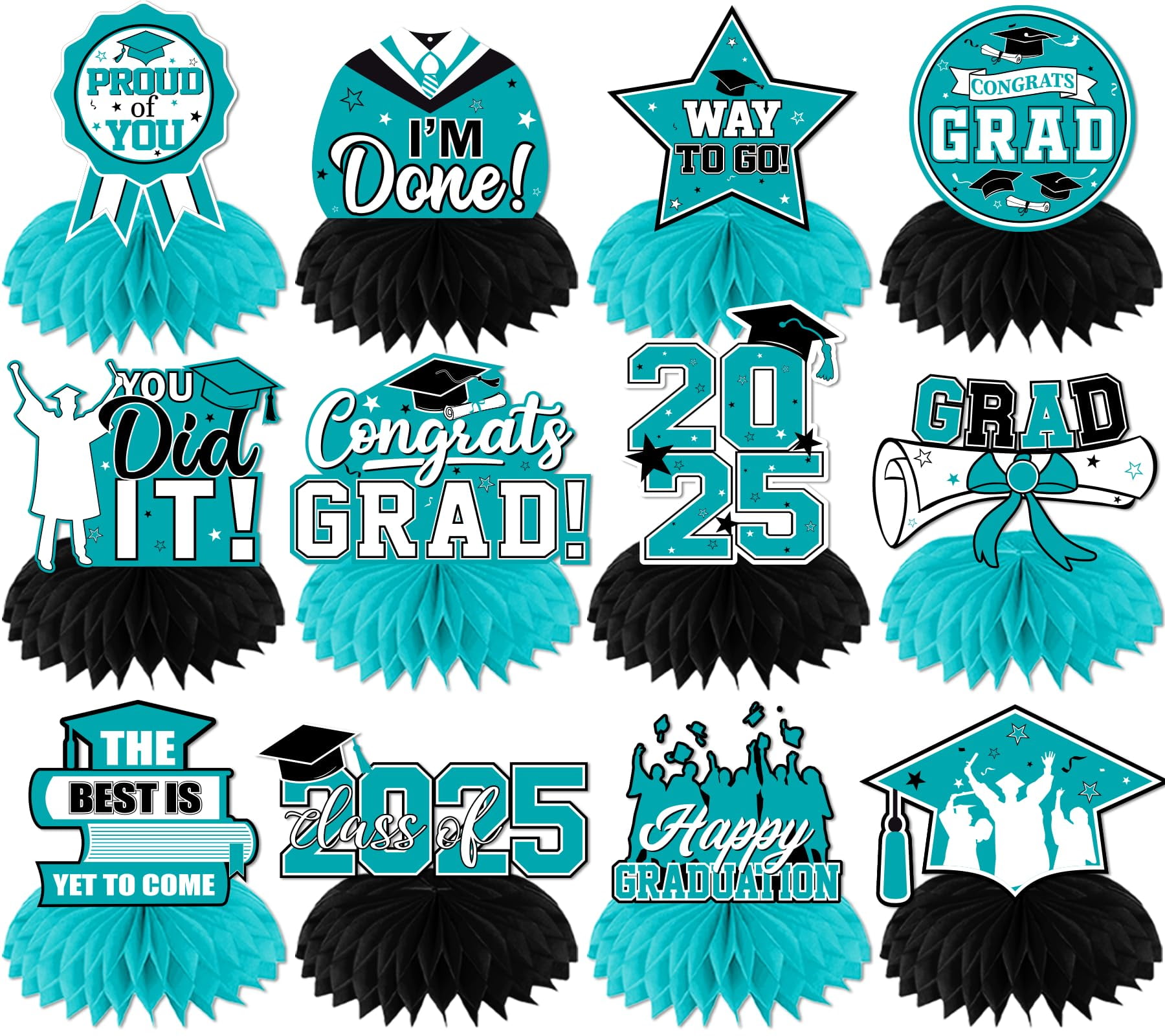 Teal Graduation Decorations Class Of 2025 Honeycomb Centerpieces, Class ...